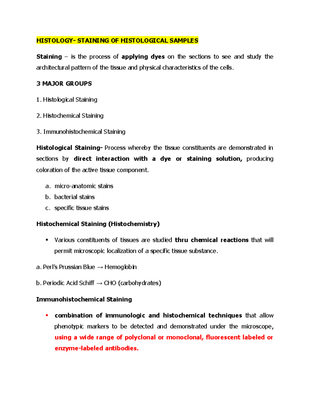 Histology-staining - Lecture notes about stains that are used in ...