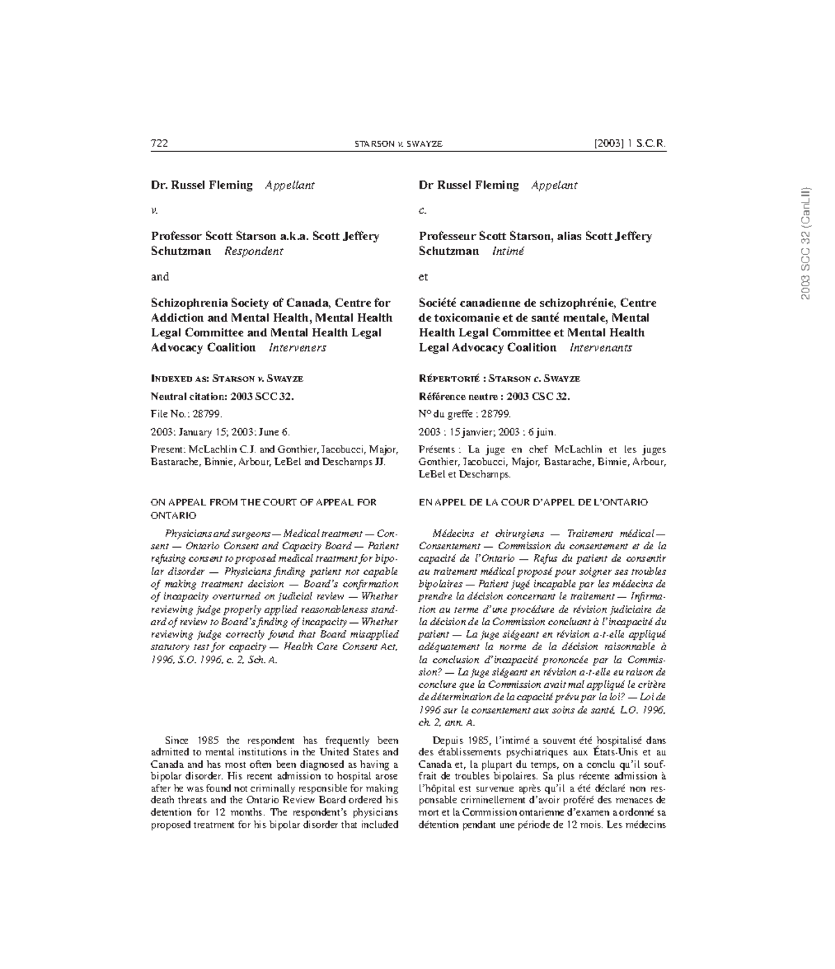 Starson v. Swayze - 722 STARSON v. SWAYZE [2003] 1 S.C. Dr. Russel ...