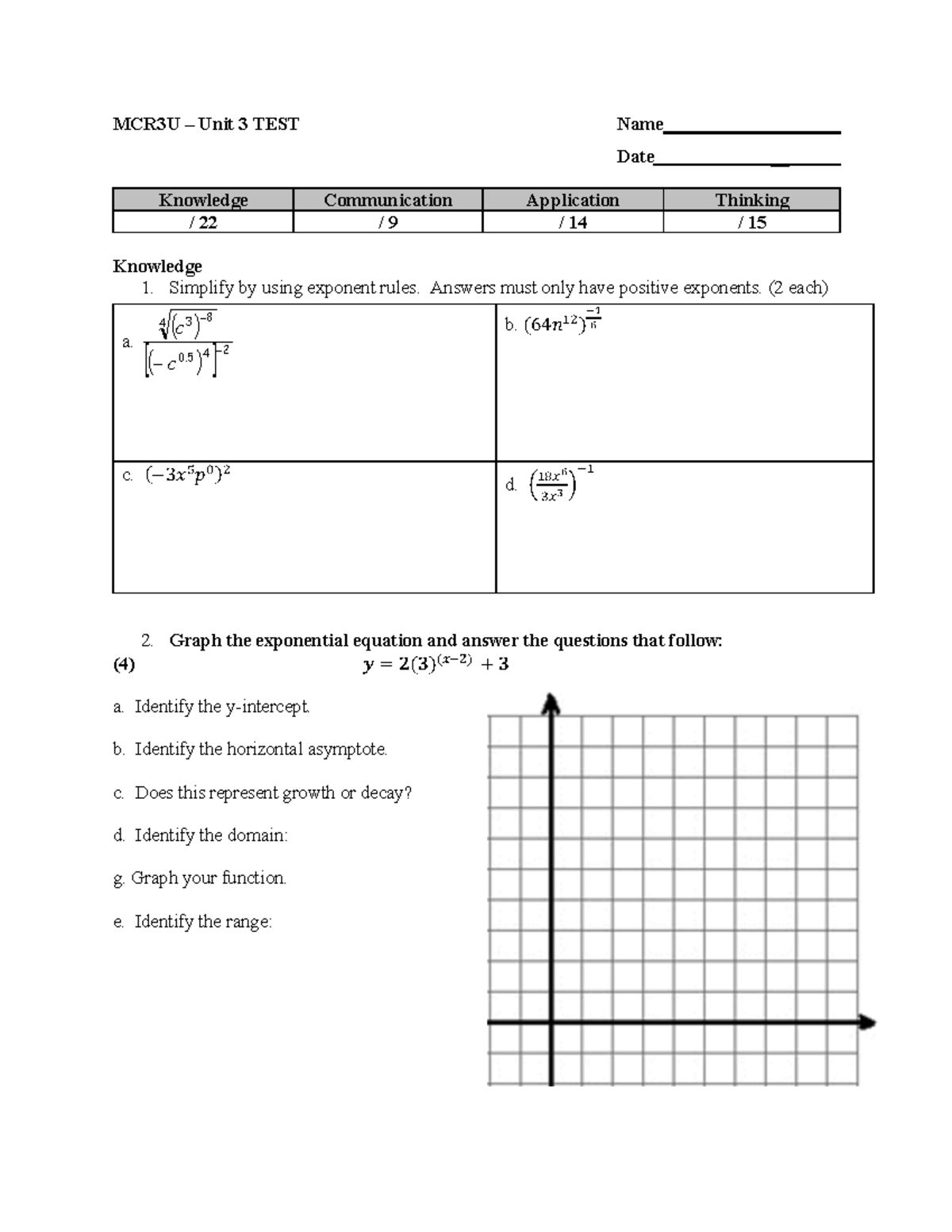 U4 Exponential Test Addison Mcr3u Unit 3 Test Name Date