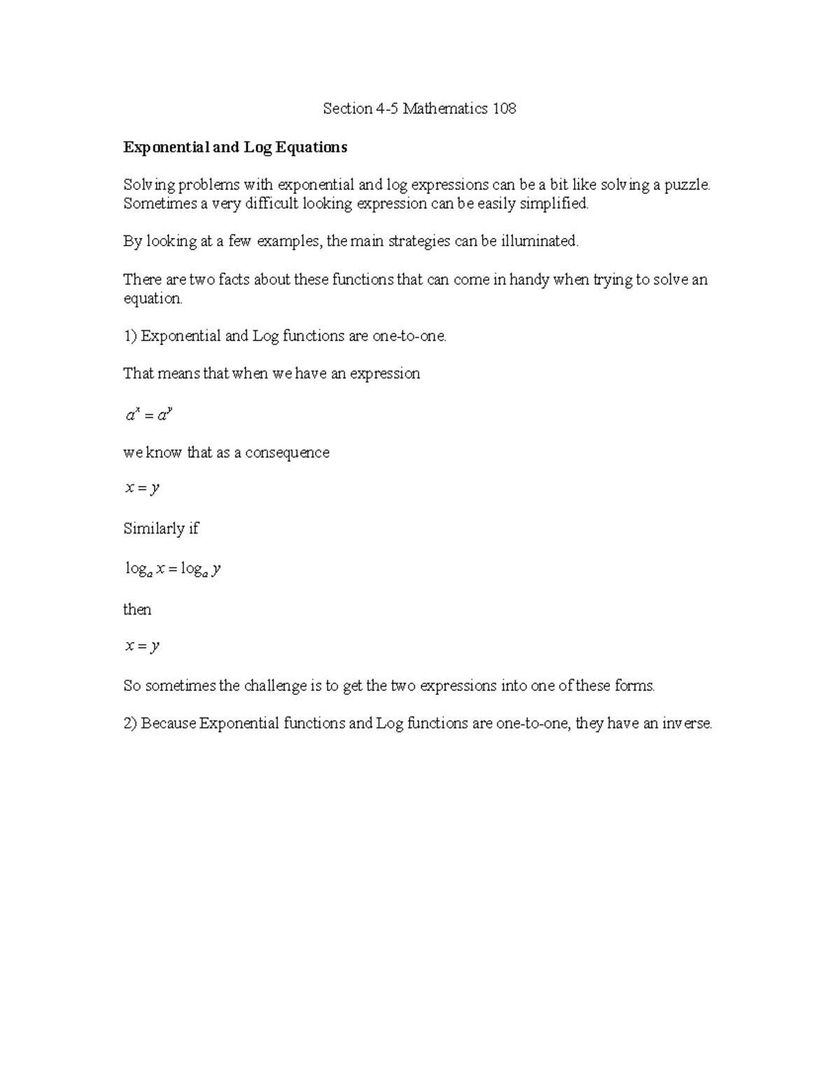 Exponential and Log Equations - - Studocu