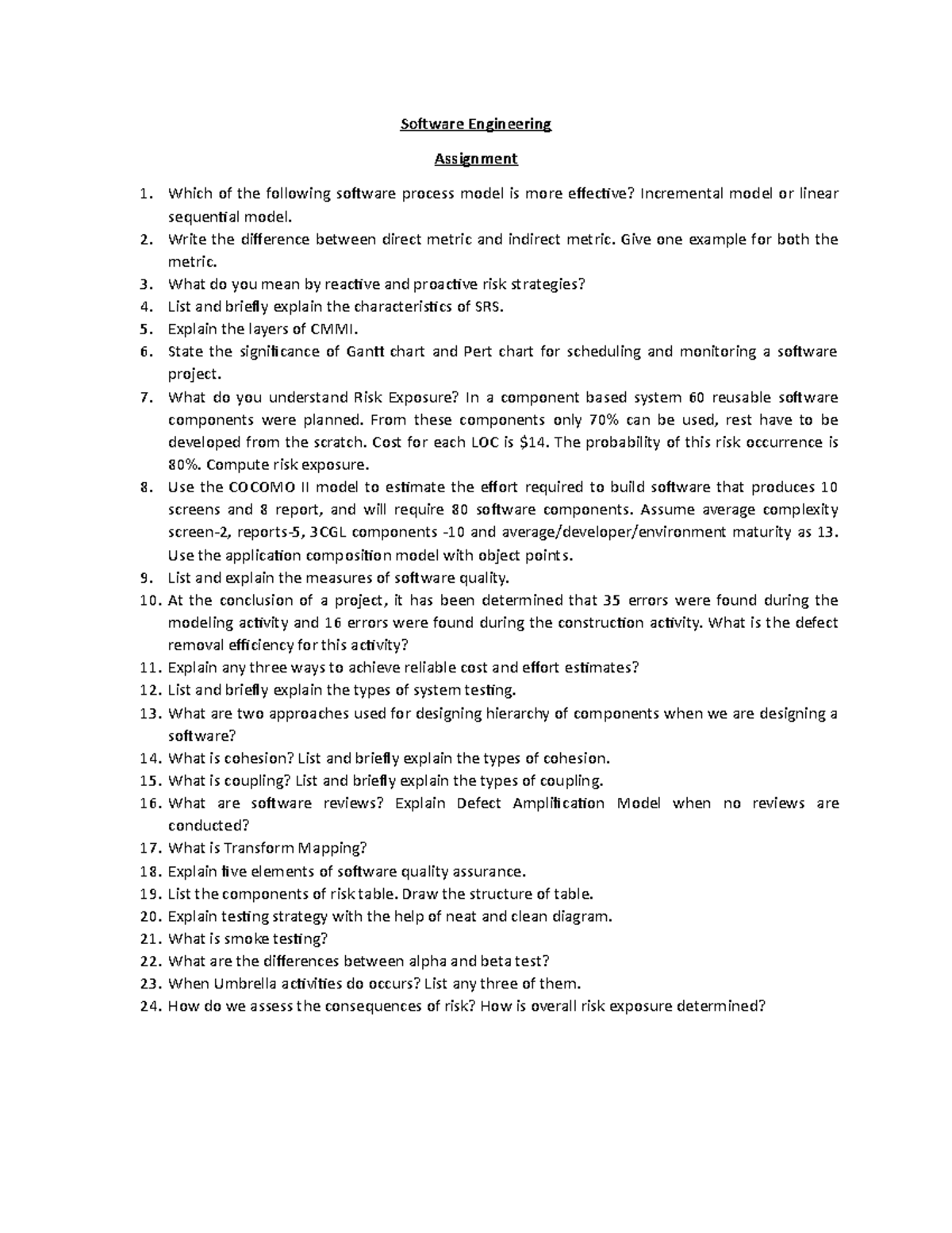 Assignment Software Engineering - Software Engineering Assignment Which of the following ...