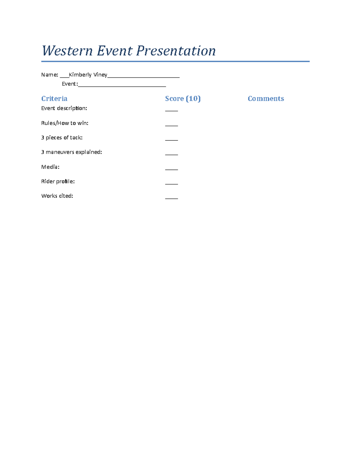 Western Event Presentation - Western Event Presentation Name: Kimberly ...