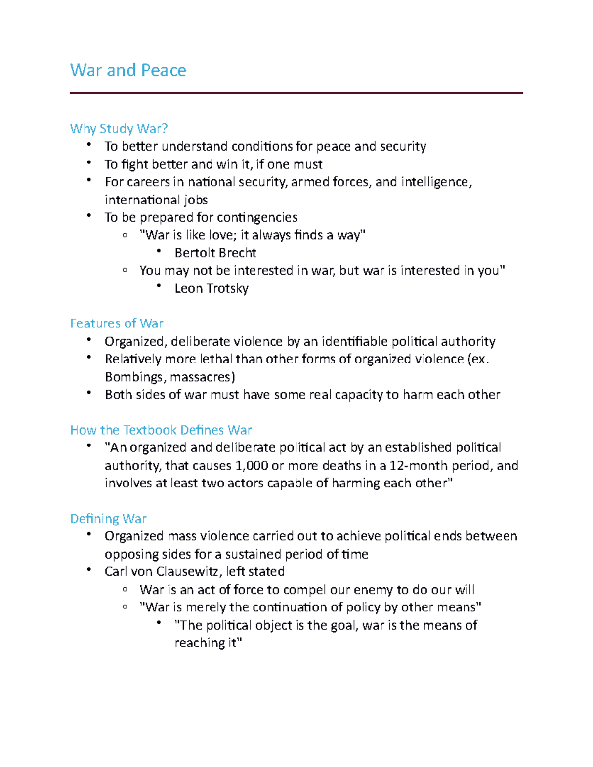 Intro to International Politics- War and Peace - War and Peace Why ...