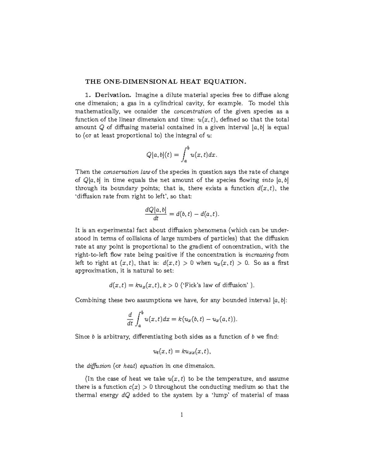 Heat Equation 2014 - THE ONE-DIMENSIONAL HEAT EQUATION. Derivation ...