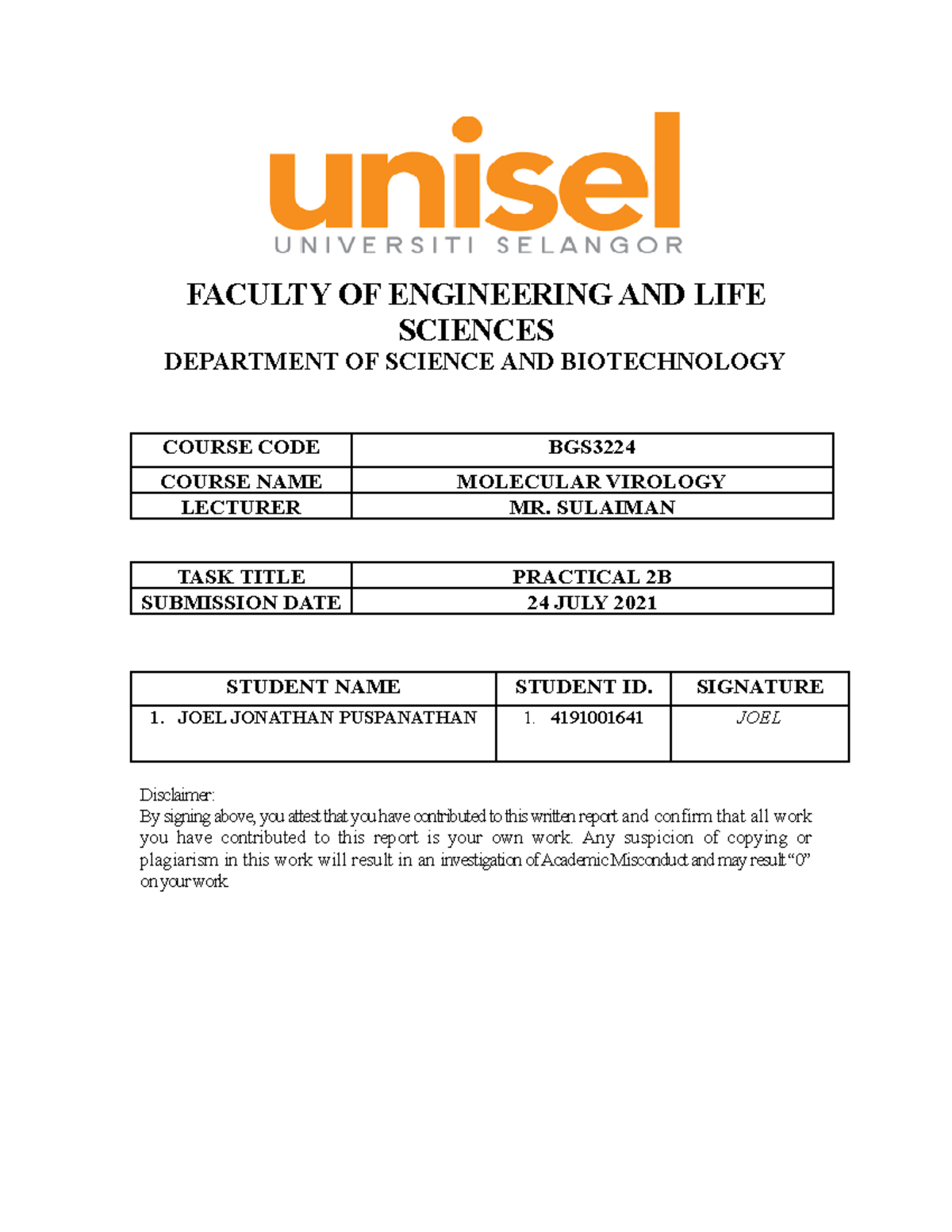 BGS 3224 Practical 2B - FACULTY OF ENGINEERING AND LIFE SCIENCES ...