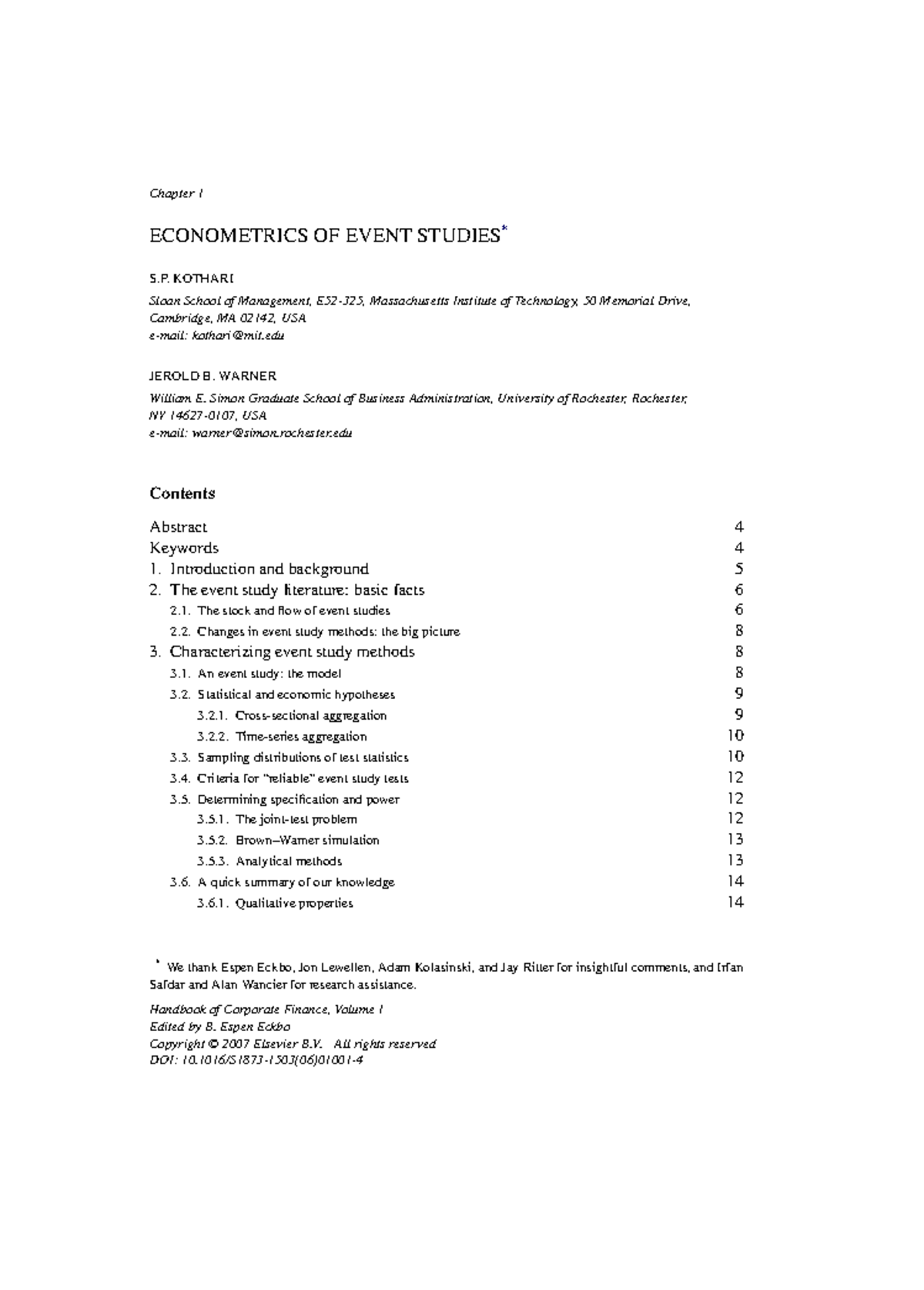 Event study of financial econometrics - Chapter 1 ECONOMETRICS OF EVENT ...