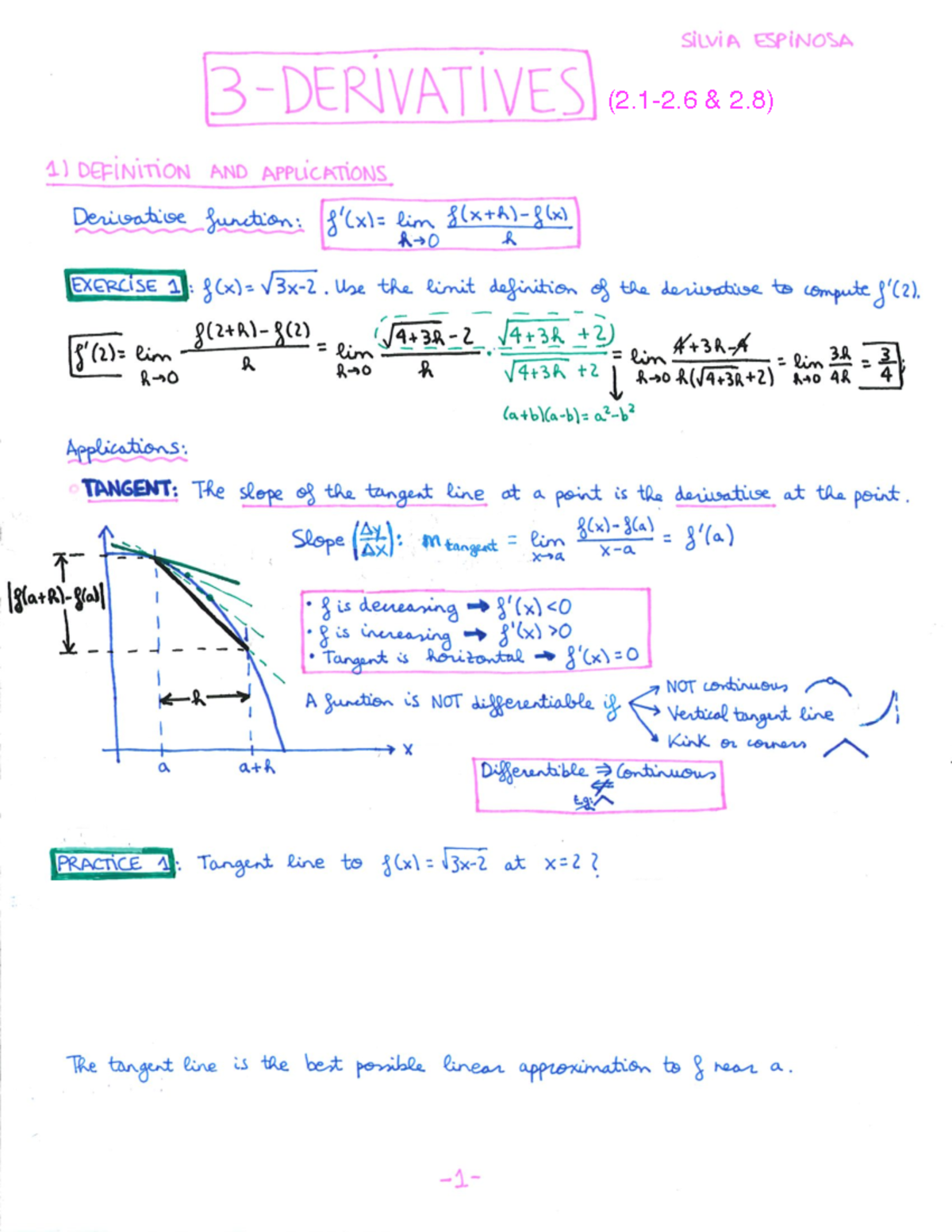 3 derivatives - Copy - lecture note - SiLViA ESPINOSA 3 2) 1 ...
