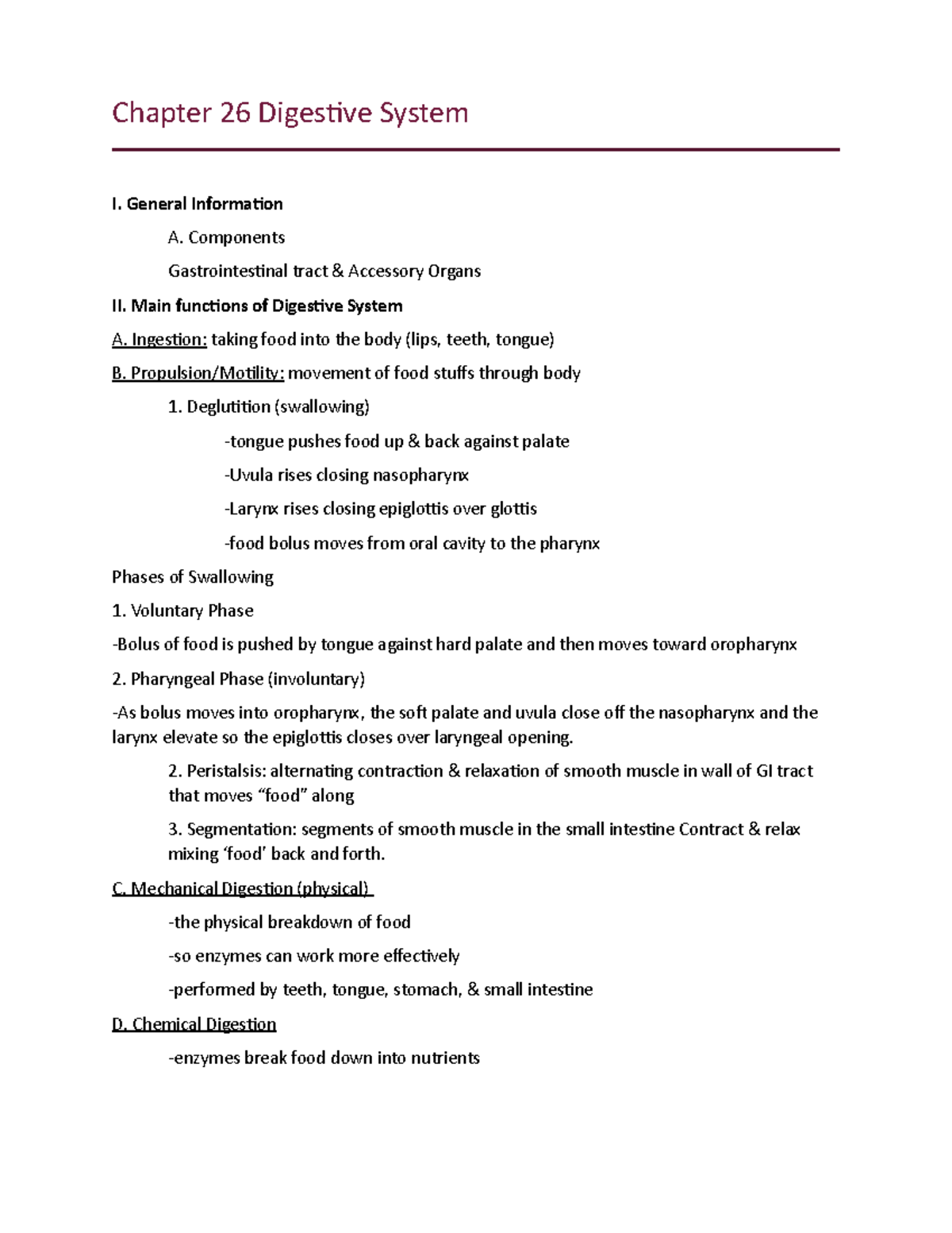 Chapter 26 Digestive System - Chapter 26 Digestive System I. General ...