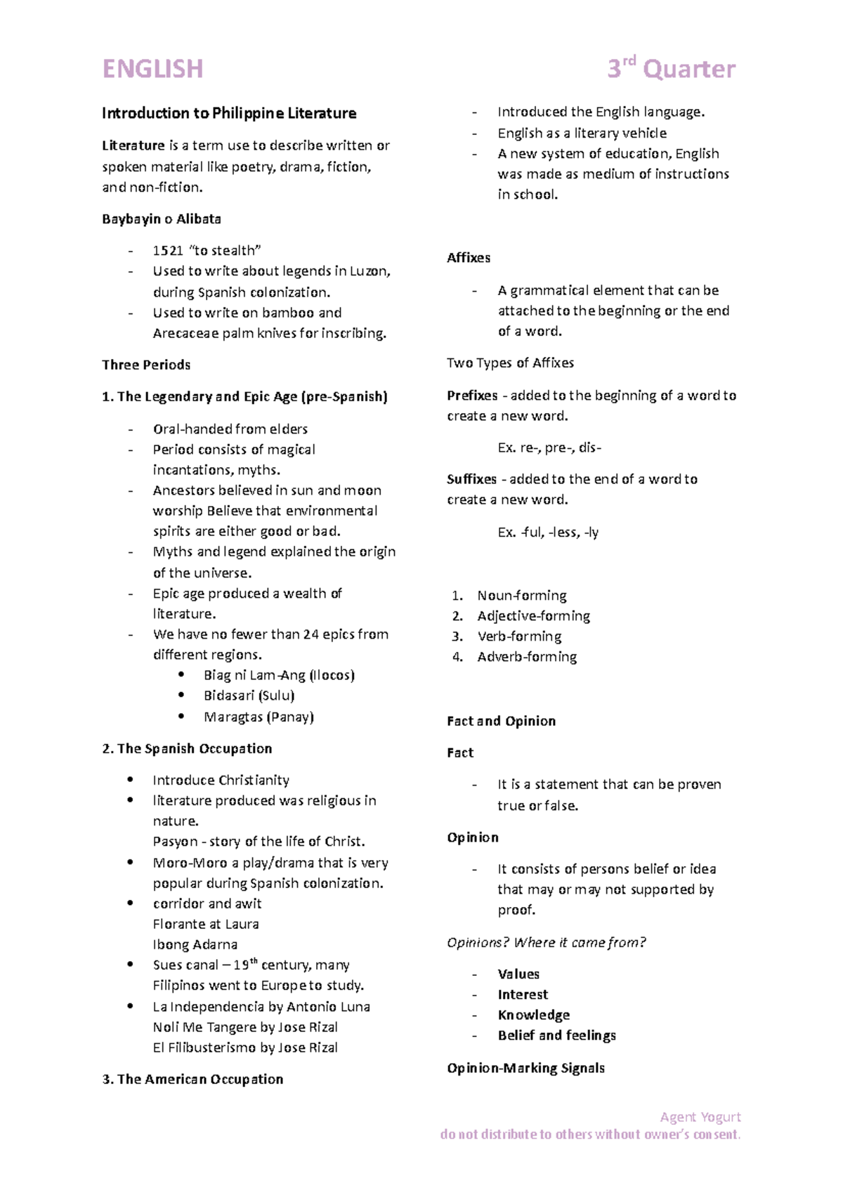 Englsih qtree reiveuw - bjgjg - ENGLISH 3 rd Quarter Introduction to ...