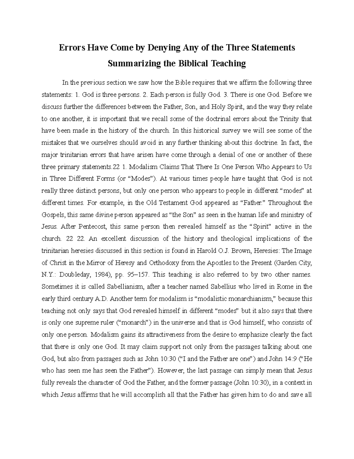 Errors Have Come by Denying Any of the Three Statements Summarizing the ...