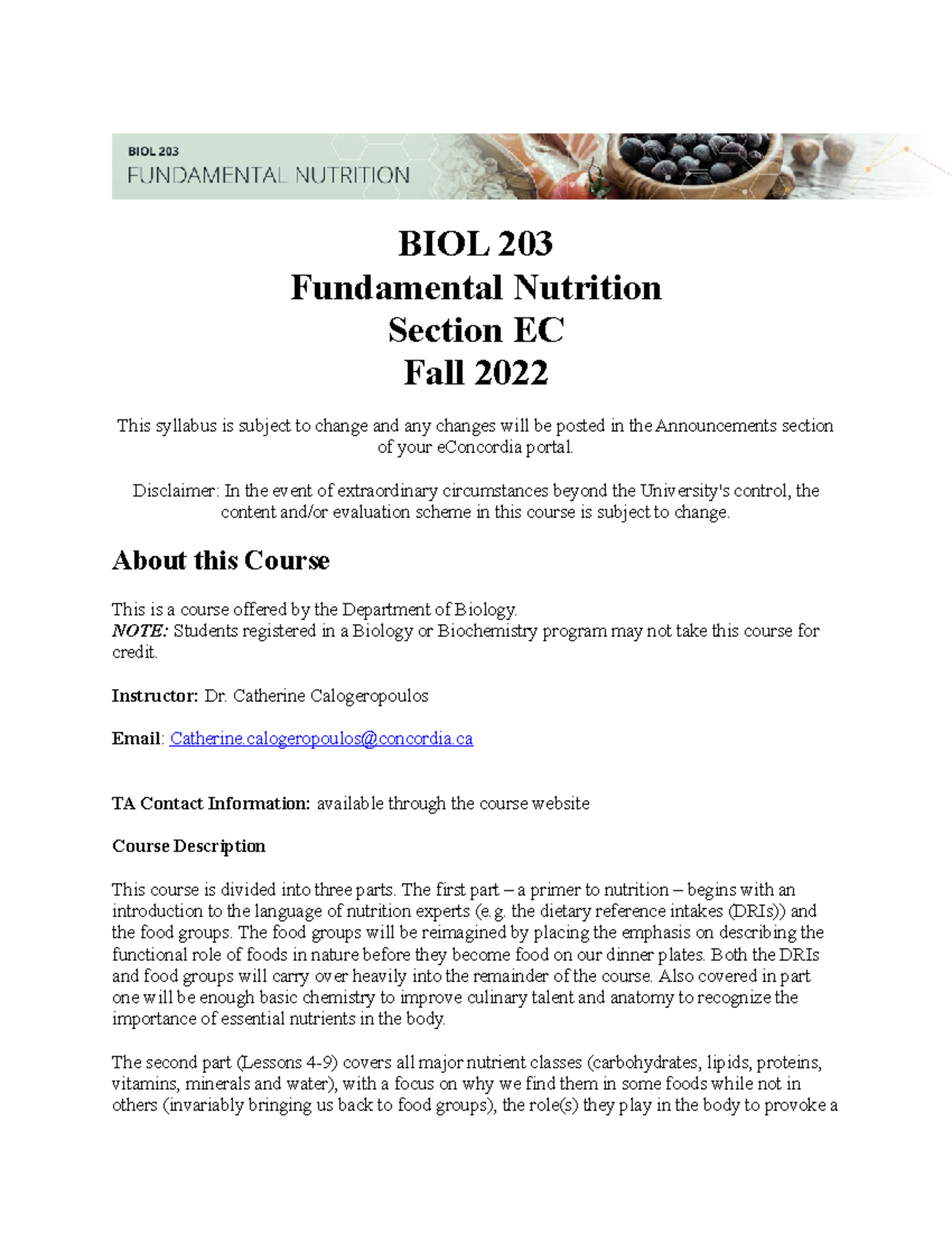 E Concordia - Fundamental Nutrition - Course Outline - BIOL 203 ...