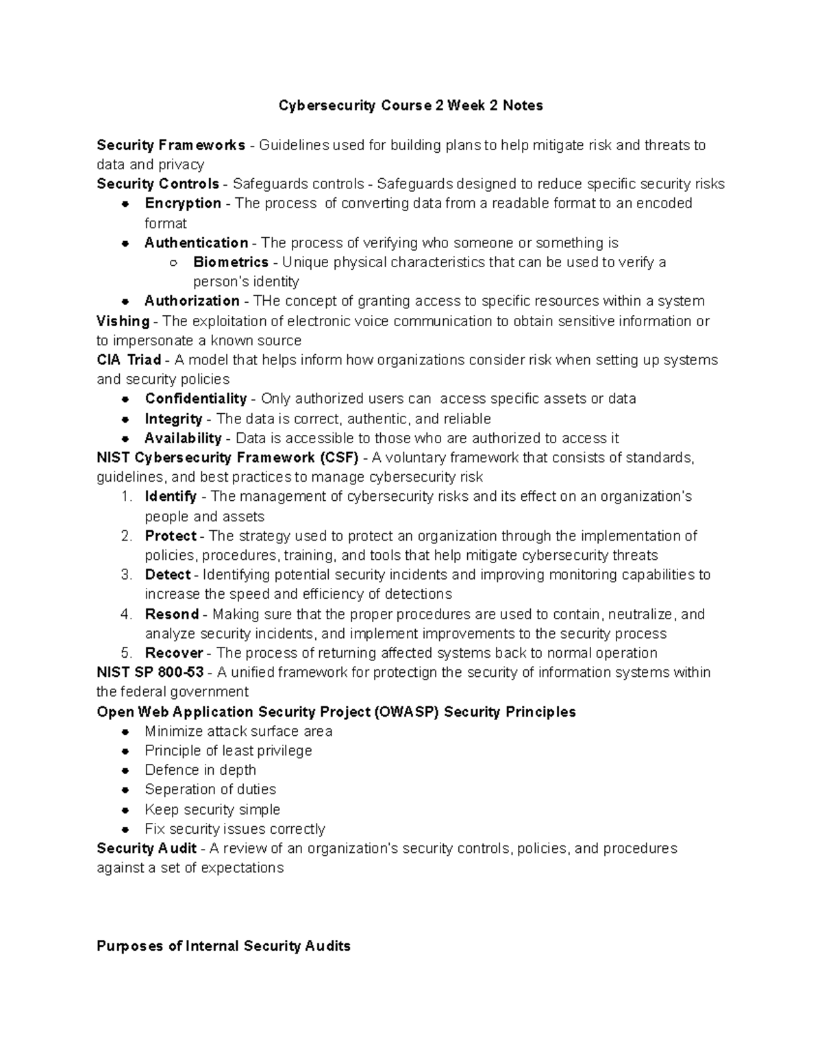 Cybersecurity Course 2 Week 2 Notes - COMPSCI 476 - Bloomsburg - Studocu