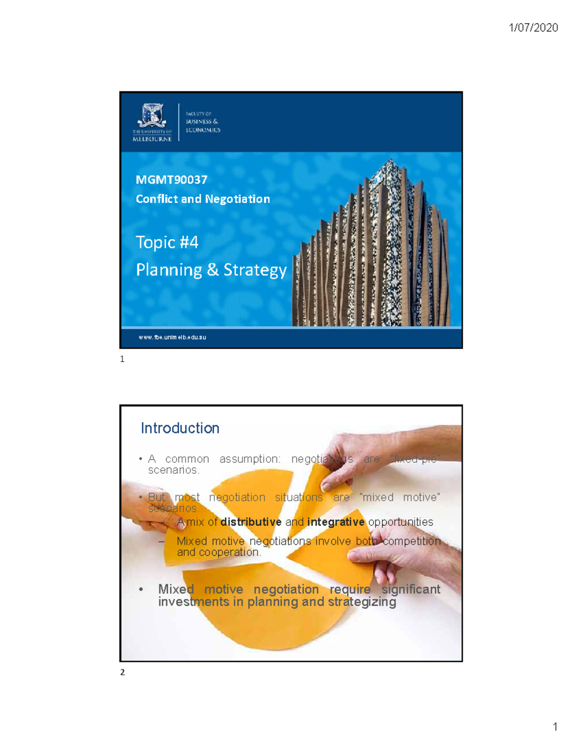 Topic 4 - Strategy and planning - ####### MGMT ####### Conflict and ...