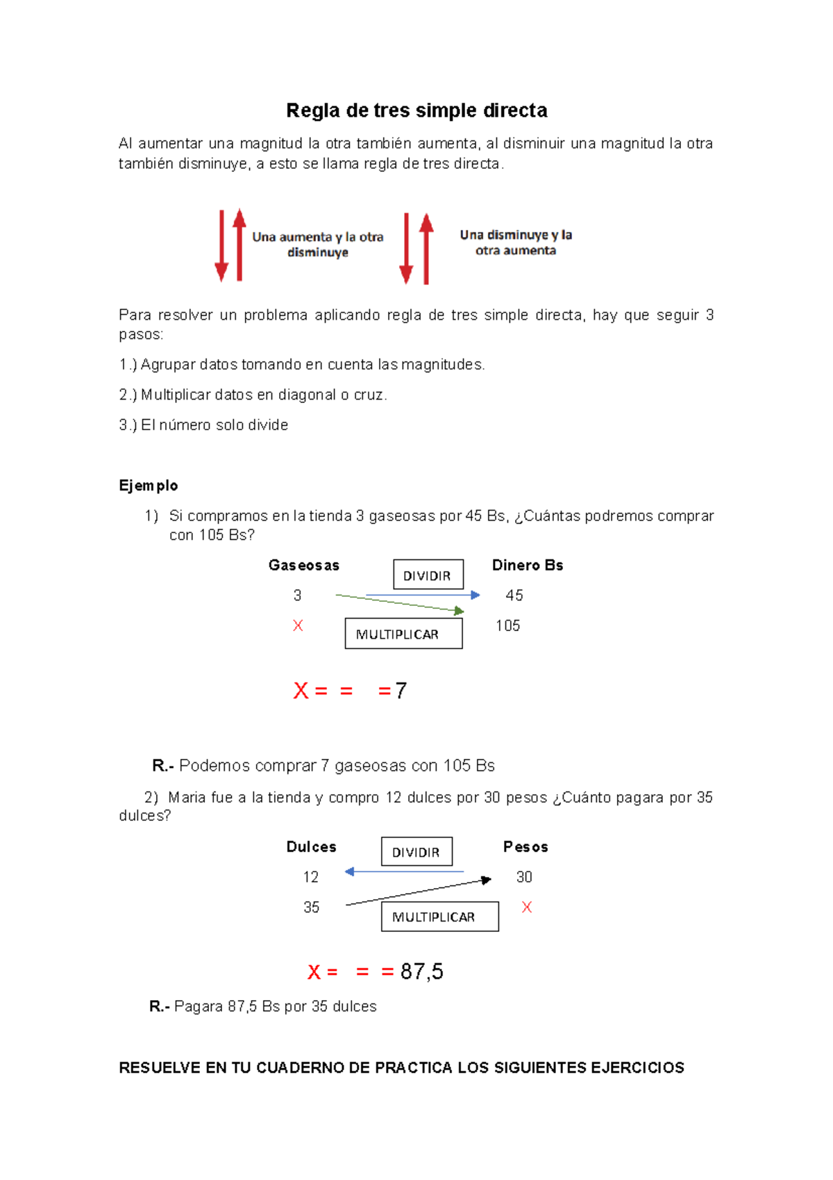 Regla de tres simple directa - Para resolver un problema aplicando ...