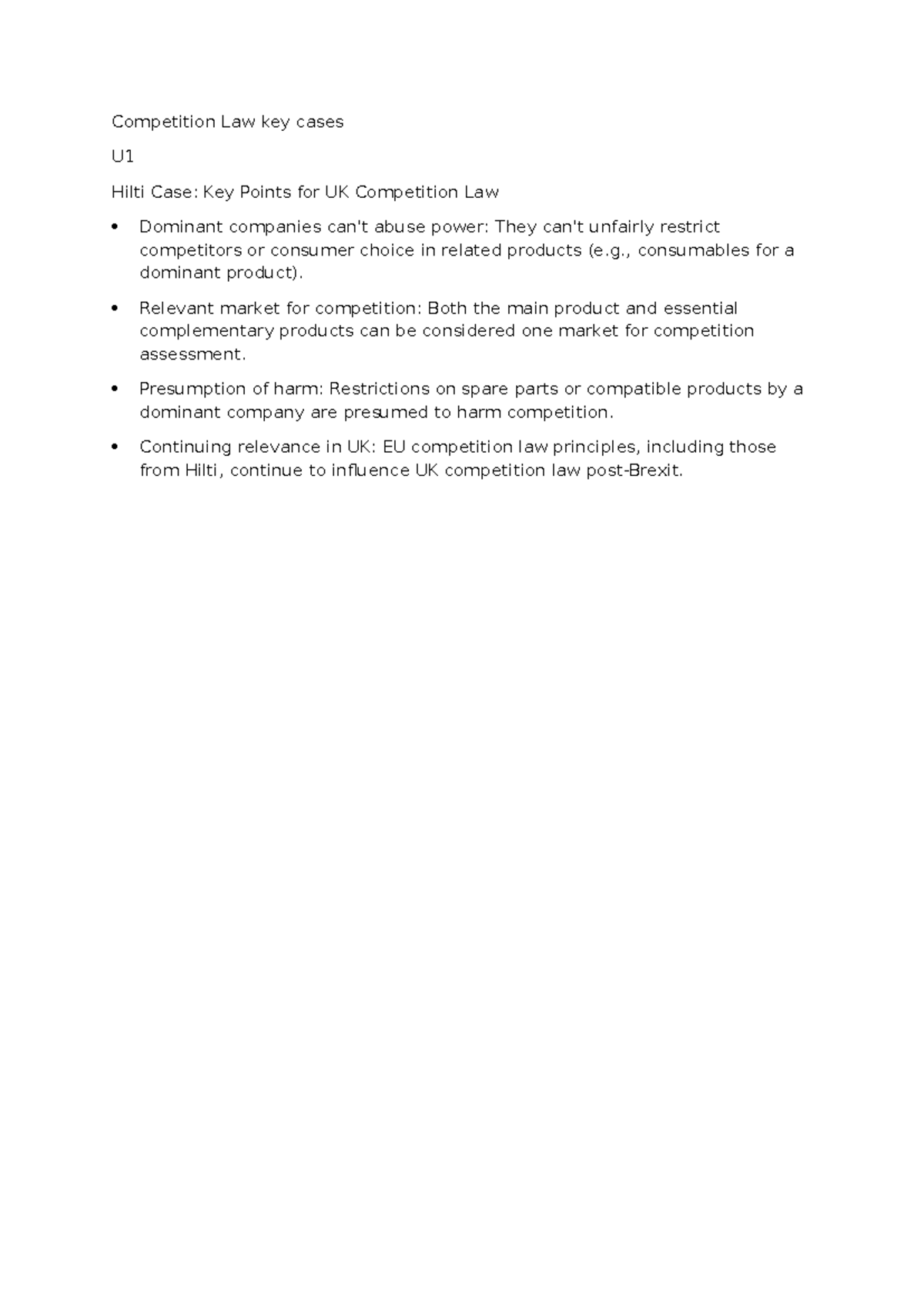 Competition Law key cases - Competition Law key cases U Hilti Case: Key ...