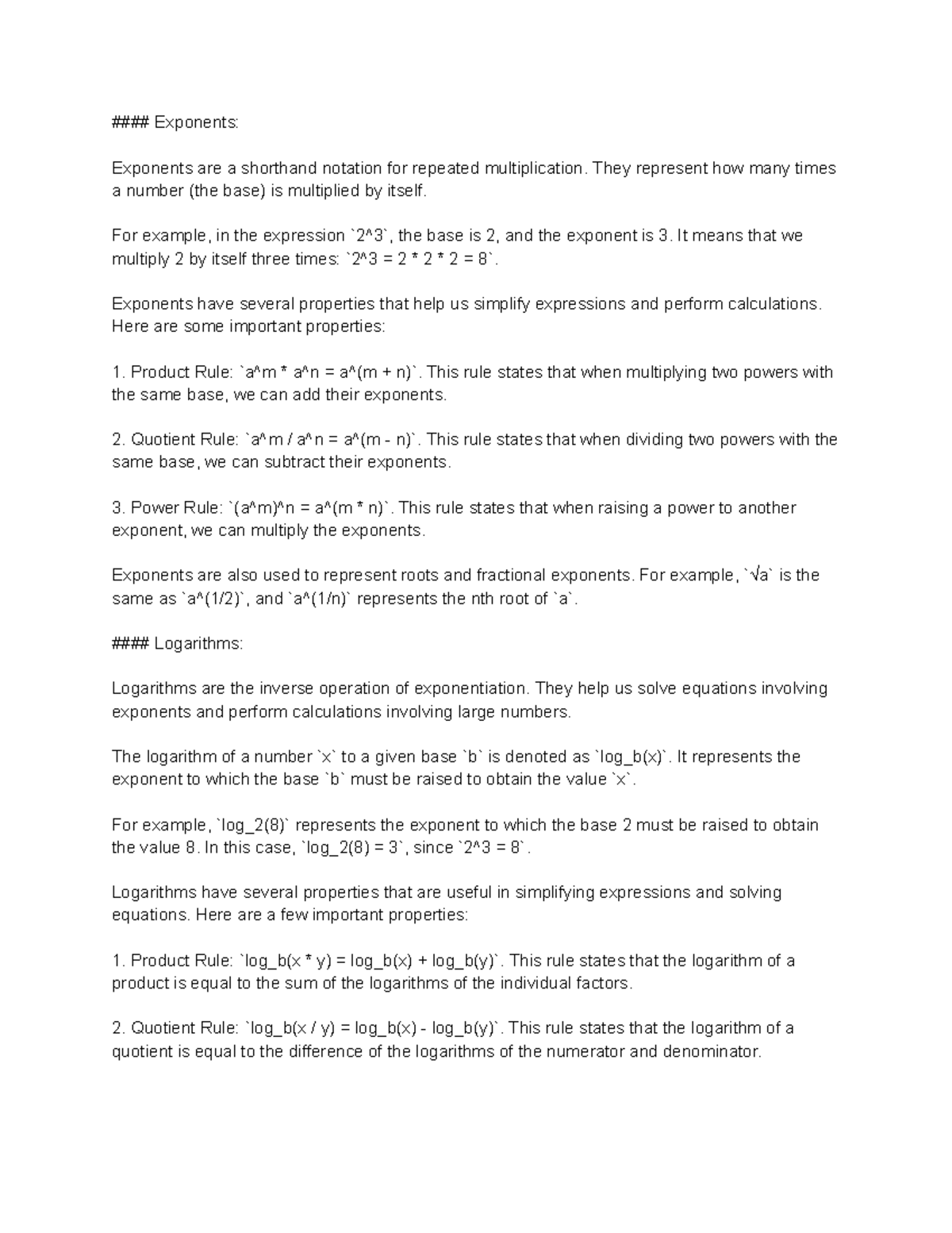 Untitled document-7 - math - Exponents: Exponents are a shorthand ...