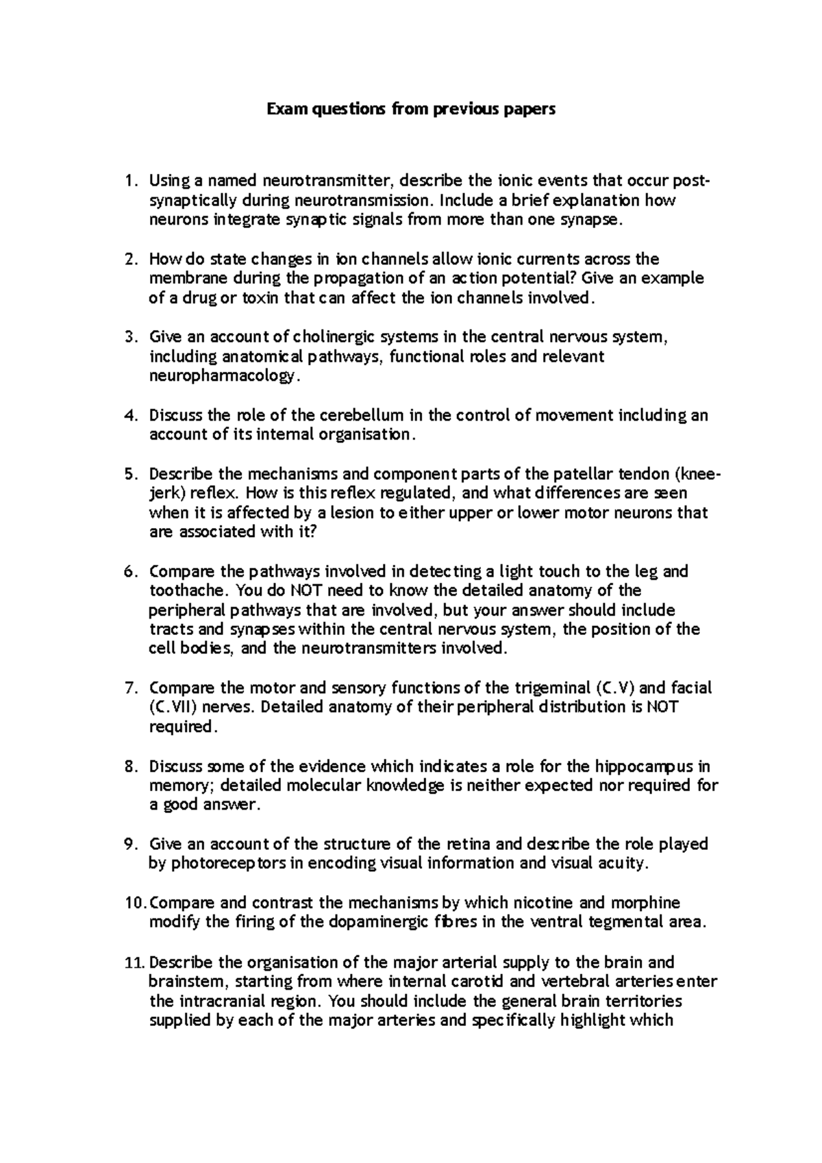 Exam questions from previous papers - Exam questions from previous ...