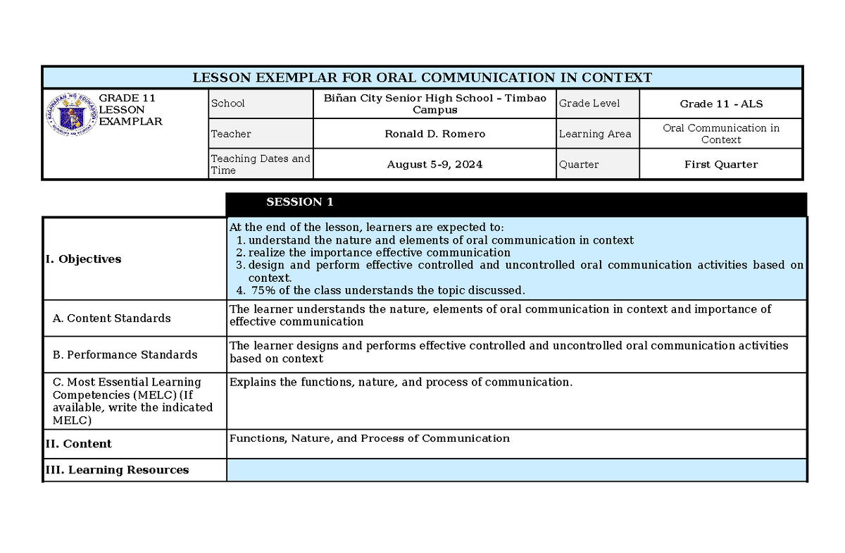 Torres LE IN OCC WEEK1 Aug 22-26, 2022 - LESSON EXEMPLAR FOR ORAL ...