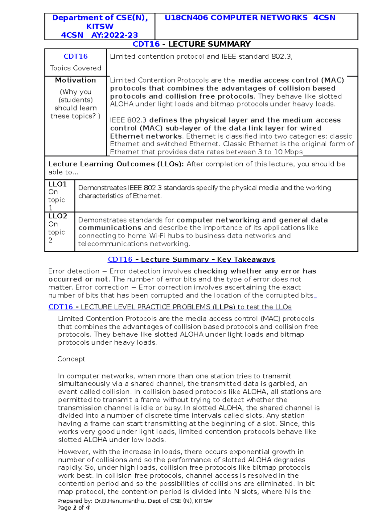 CN CDT16 - Limited contention protocol and IEEE standard 802.3 - KITSW ...