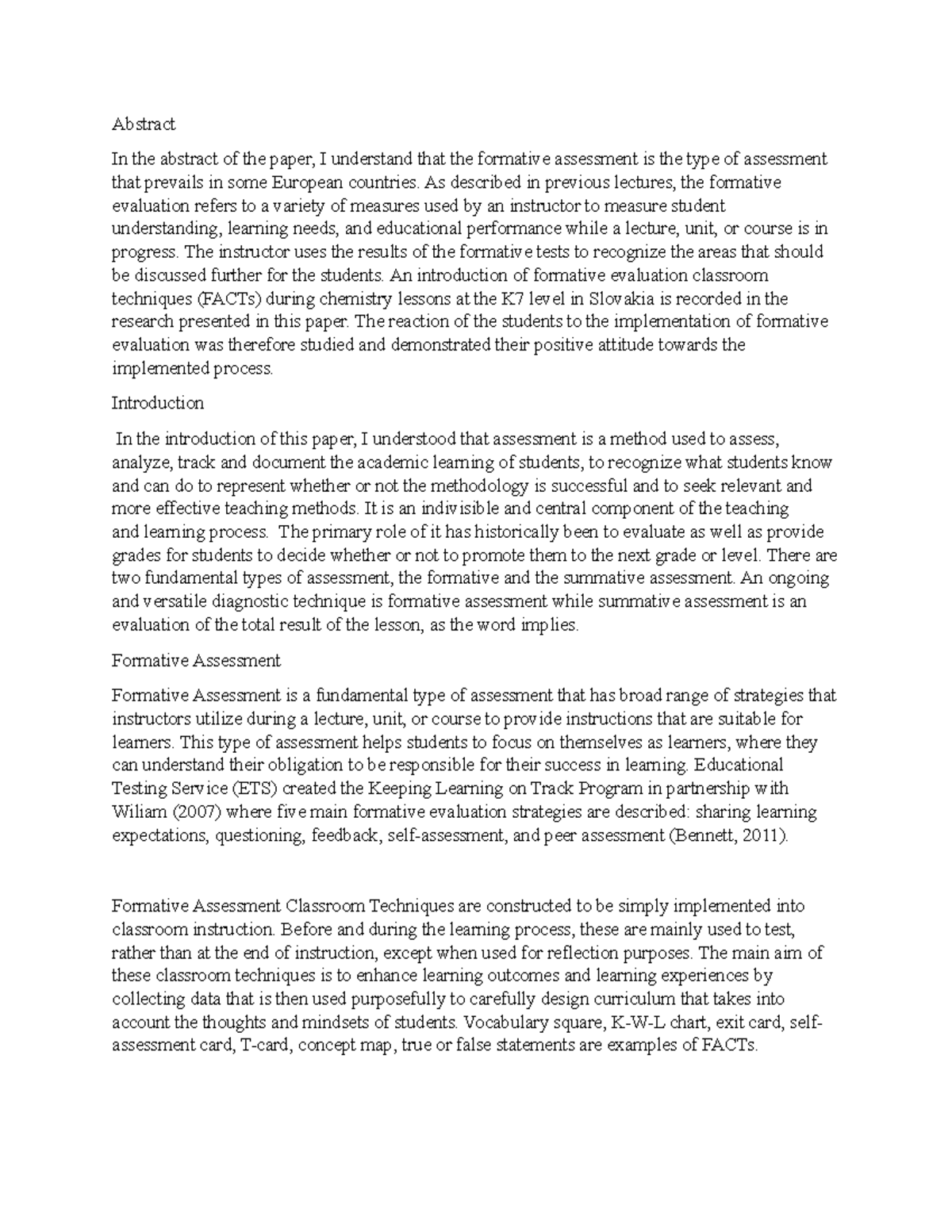 Formative Assessment Understanding - Abstract In the abstract of the ...