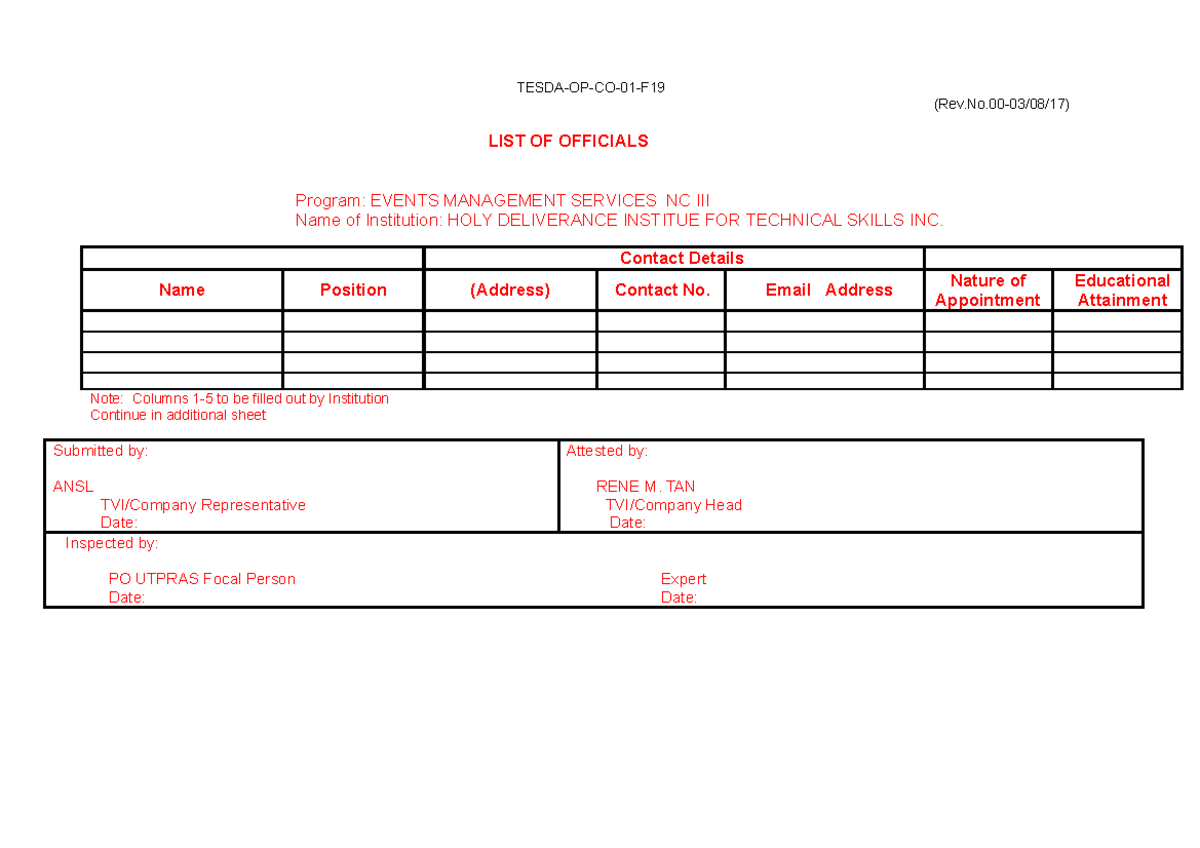 11111 Tesda NEW Forms Letter of Application 1 - (Rev.No-03/08/17) LIST ...