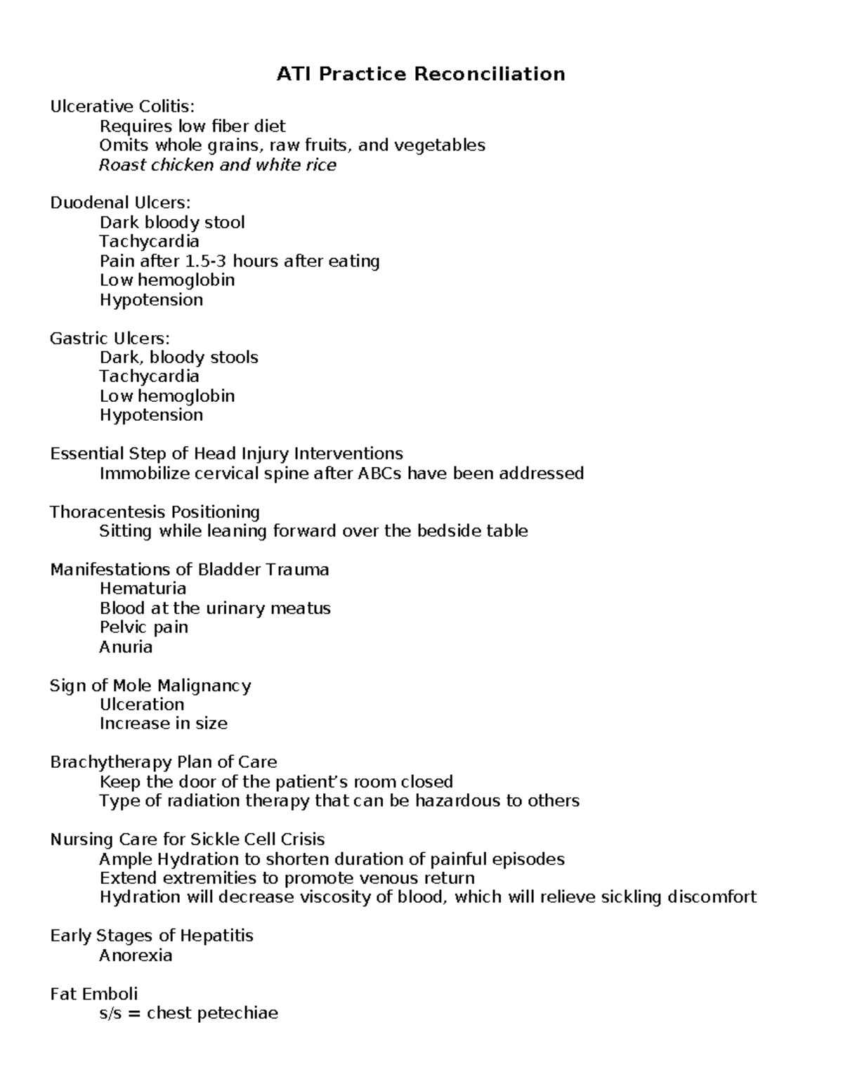 ATI Practice Reconciliation - ATI Practice Reconciliation Ulcerative ...