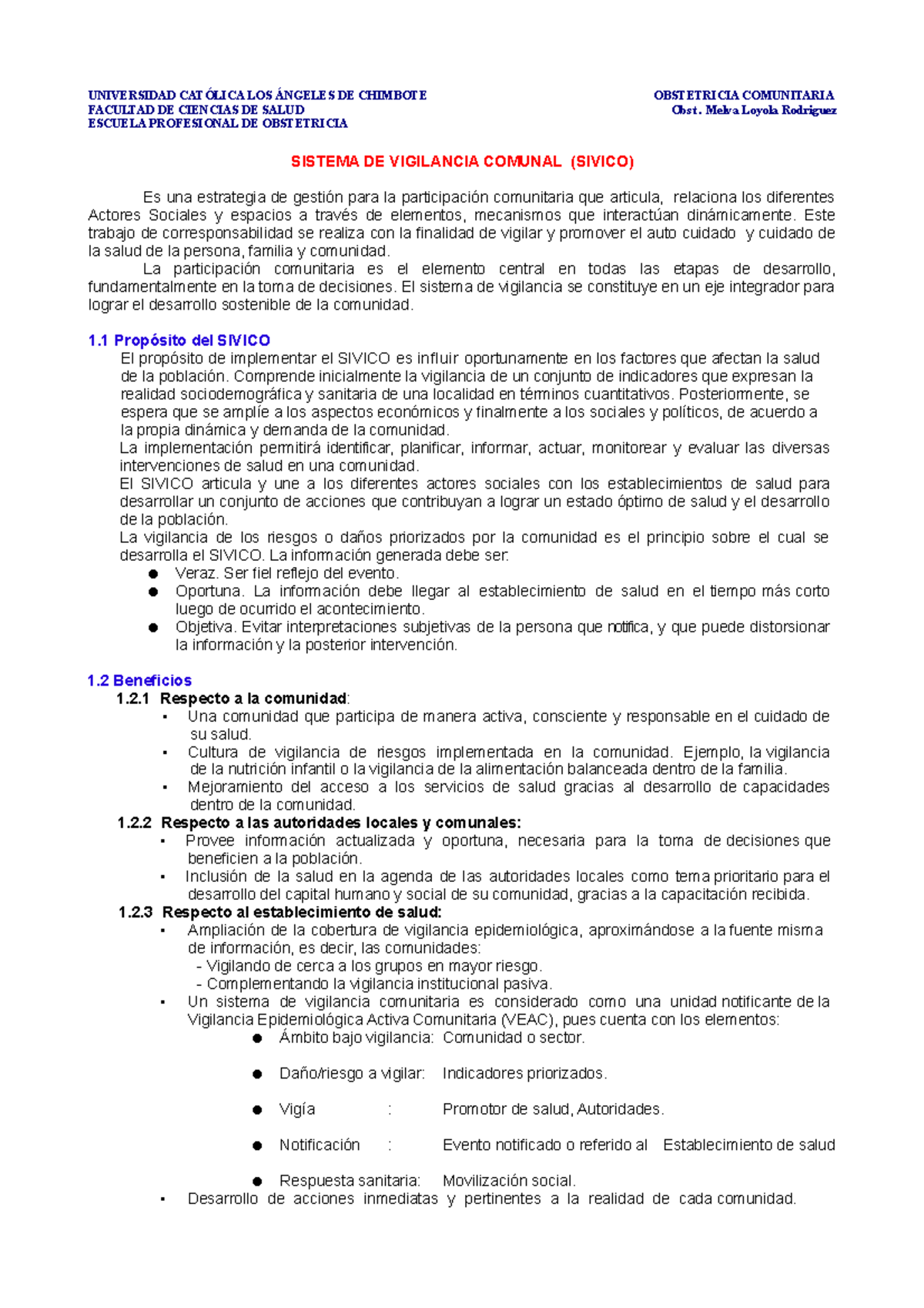 Sivico 01 - AYUDA - FACULTAD DE CIENCIAS DE SALUD Obst. Melva Loyola ...