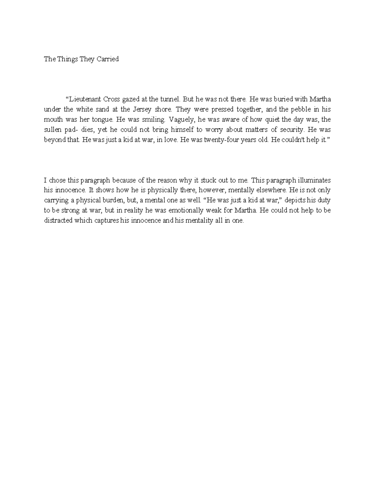 The Things They Carried Quote - The Things They Carried “Lieutenant ...