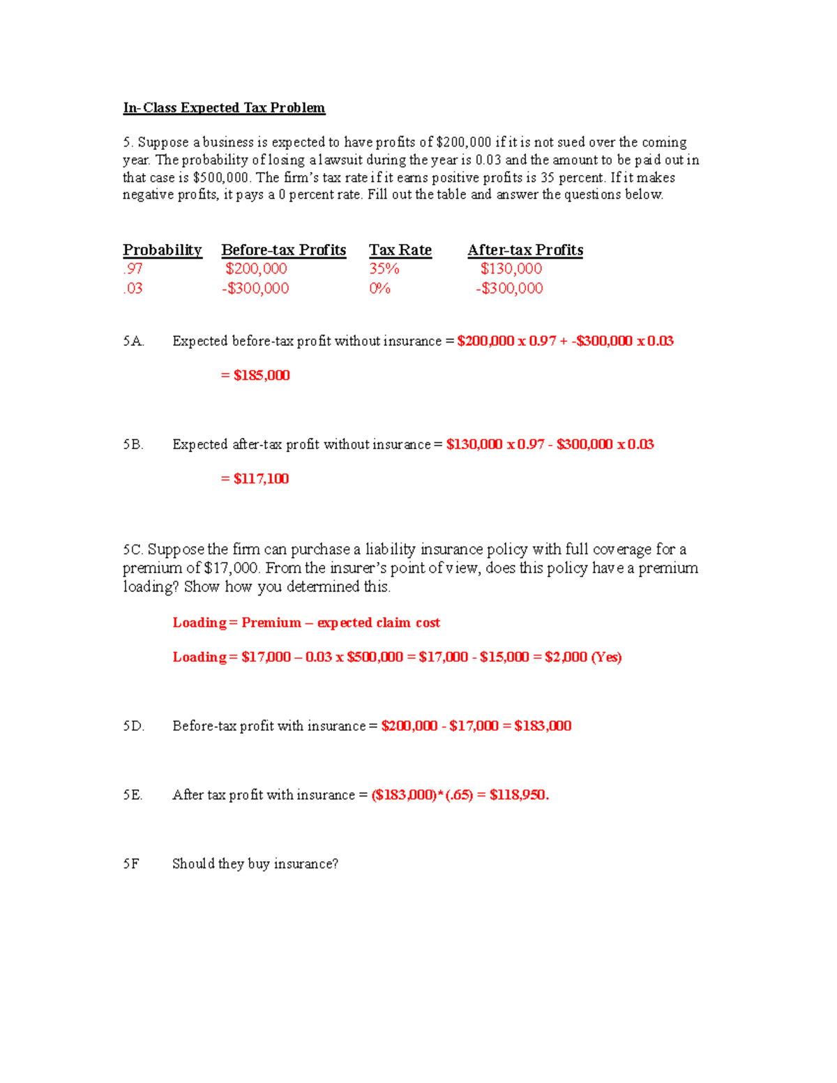 In Class Tax Problem 2019 - In-Class Expected Tax Problem 5. Suppose a ...