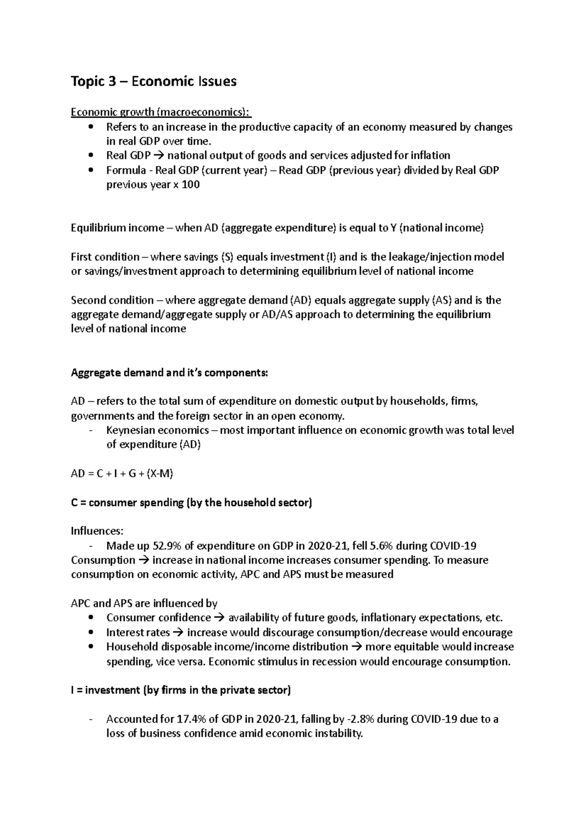 Economic issues notes - Topic 3 – Economic Issues Economic growth ...