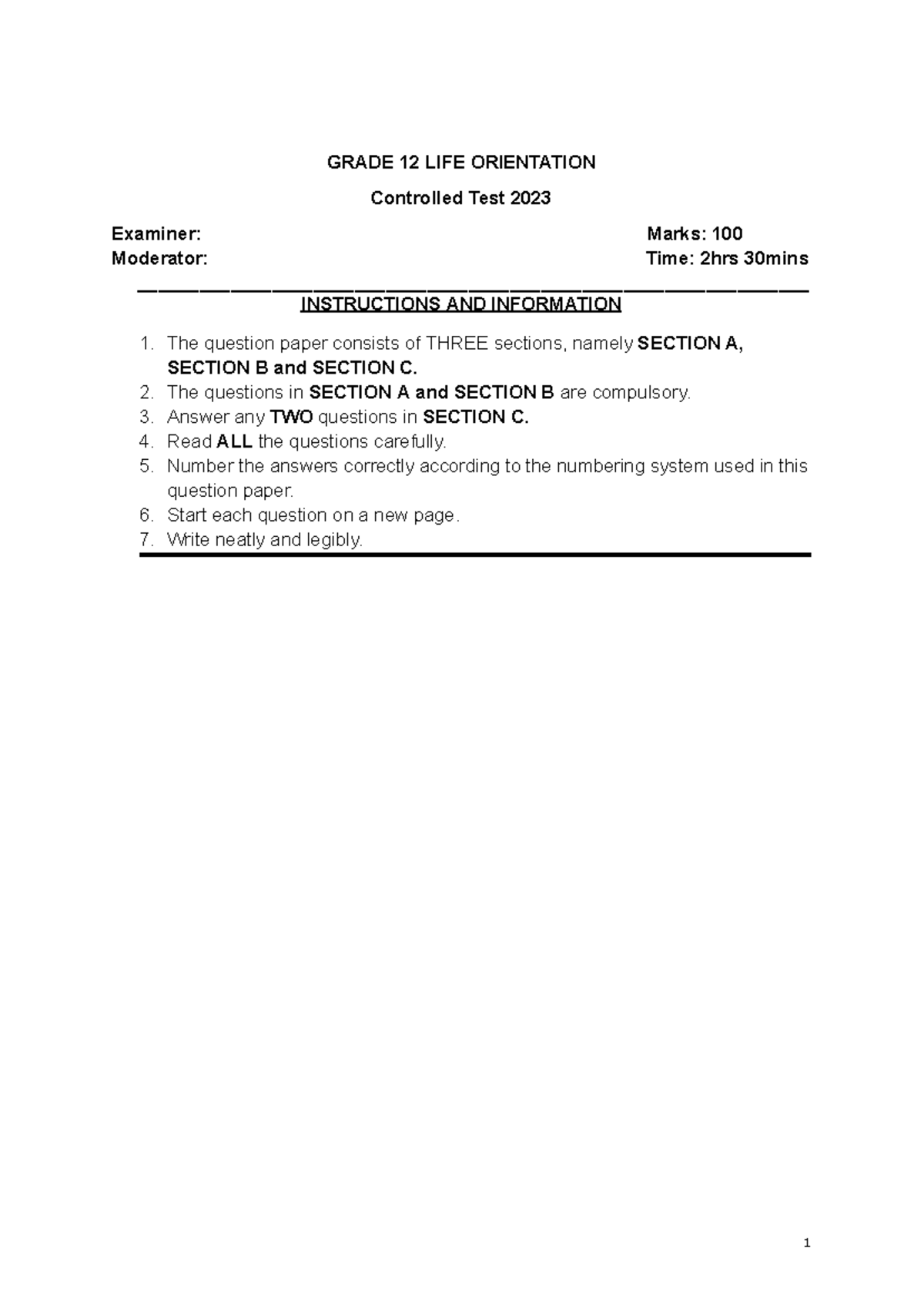 Copy of Gr12 LO Term 3 Controlled Test (2023) - GRADE 12 LIFE ...
