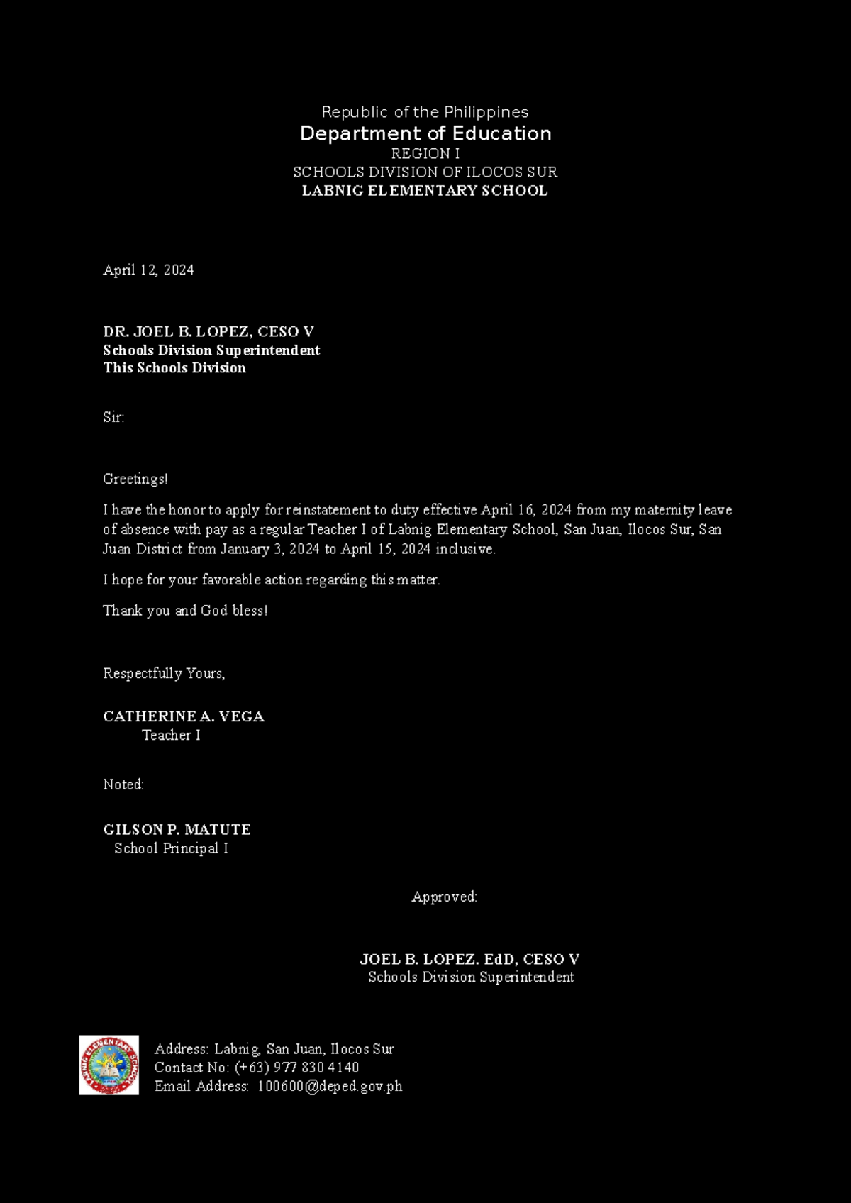 Letter Request - Republic of the Philippines Department of Education ...