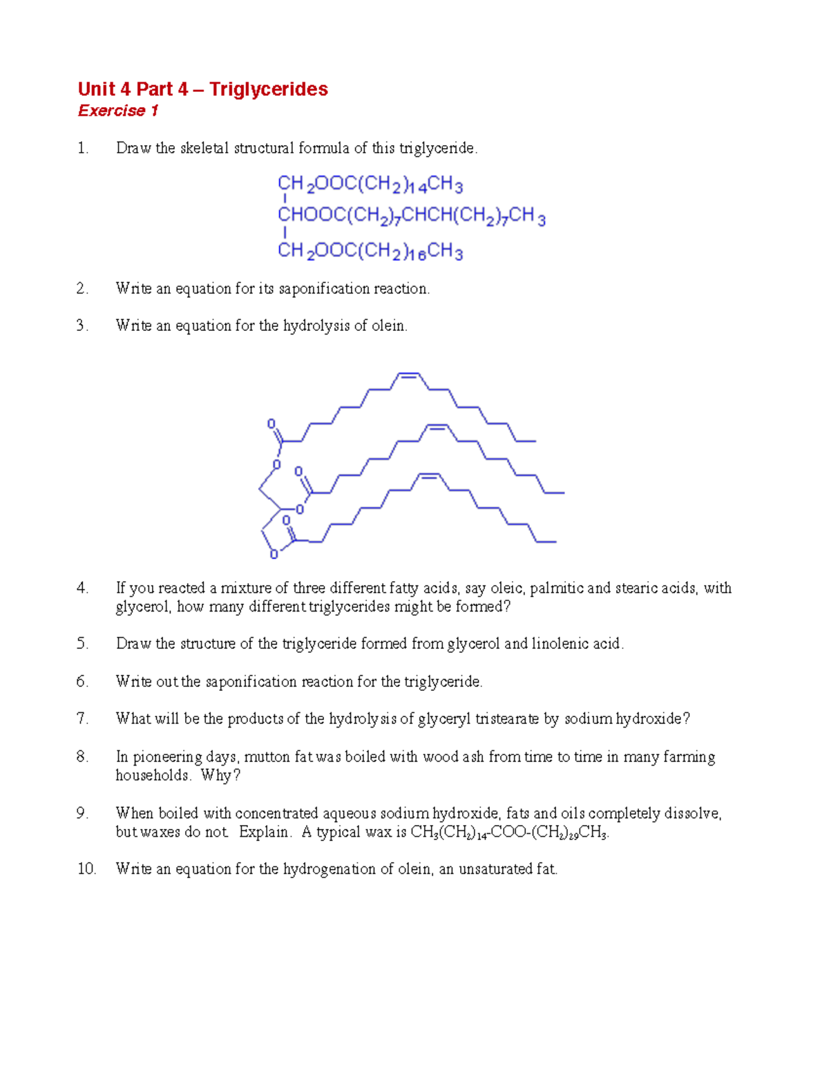 U4P4-Exercises - Unit 4 Exercises - Unit 4 Part 4 – Triglycerides ...