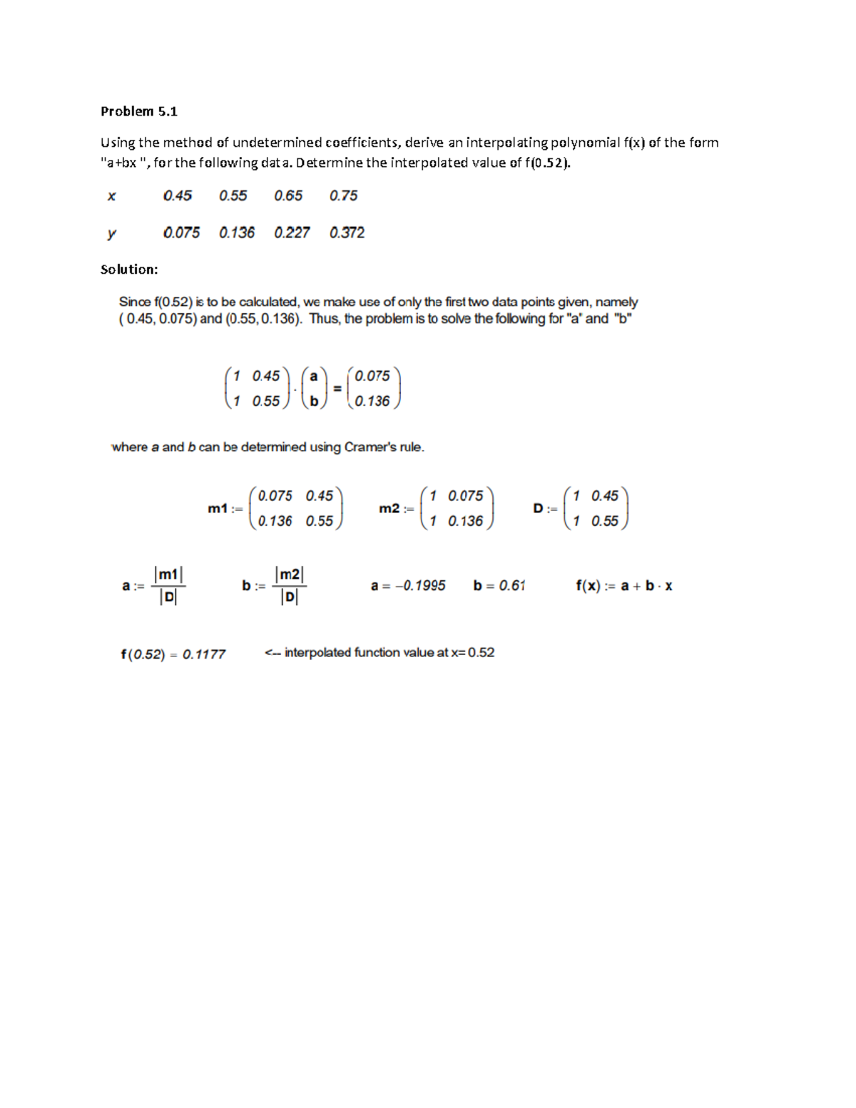 Chapter 5 Numerical Interpolation Solutions Using The Method Of
