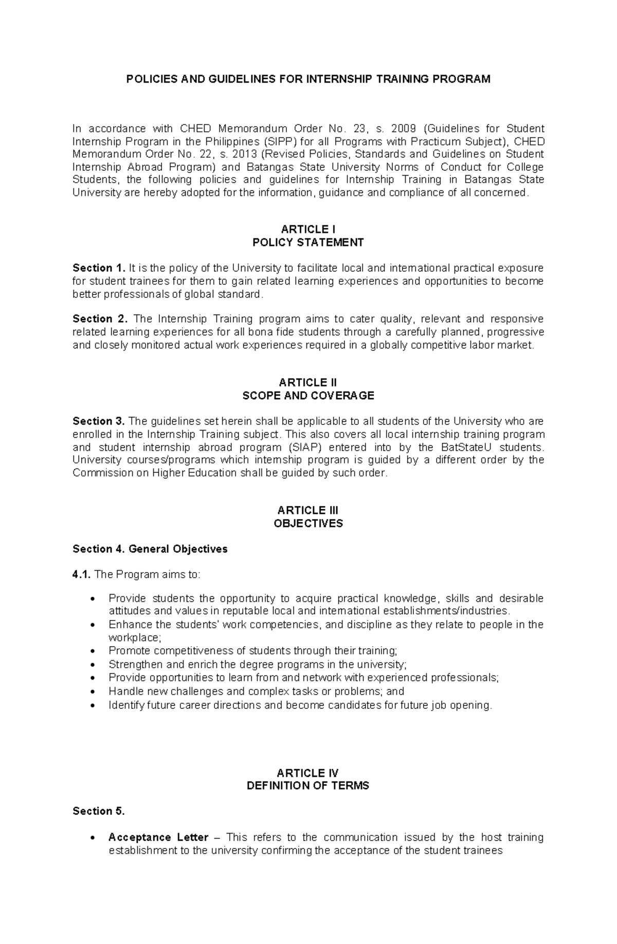 Guidelines for OJT. Academic Council - POLICIES AND GUIDELINES FOR ...