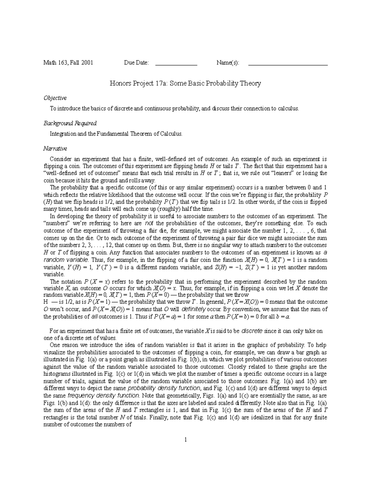 HP17a - Honor Projects for Math16500, IUPUI. For students enrolled in ...