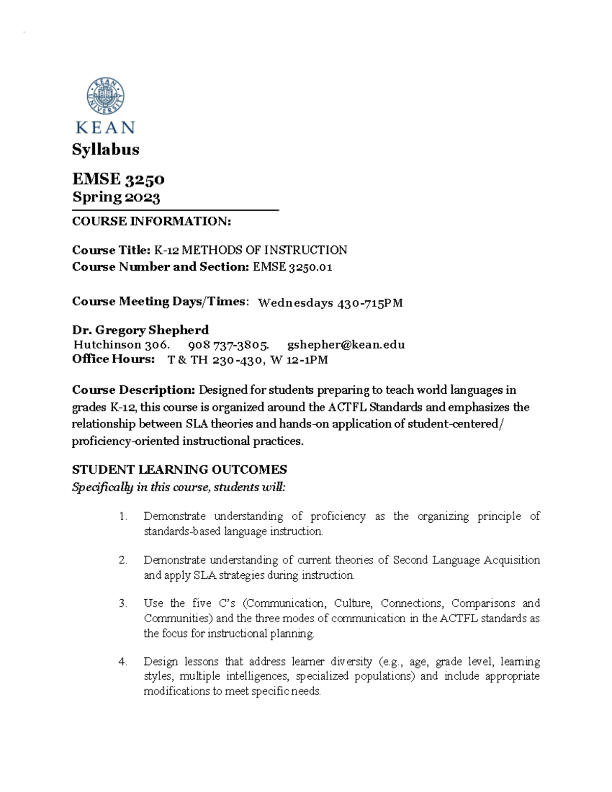 EMSE 3250 Shepherd Spring 23 - Syllabus EMSE 3250 Spring 2021 COURSE ...