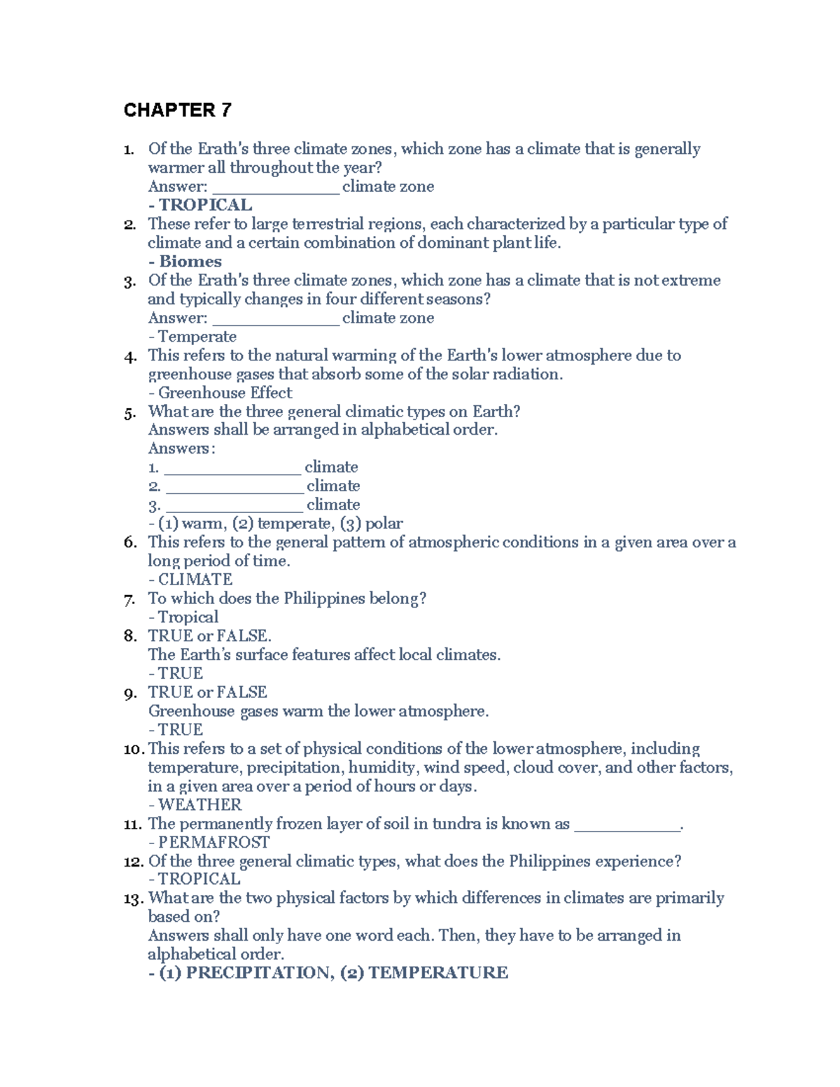 Climate Zones Quiz at Robin Alexander blog
