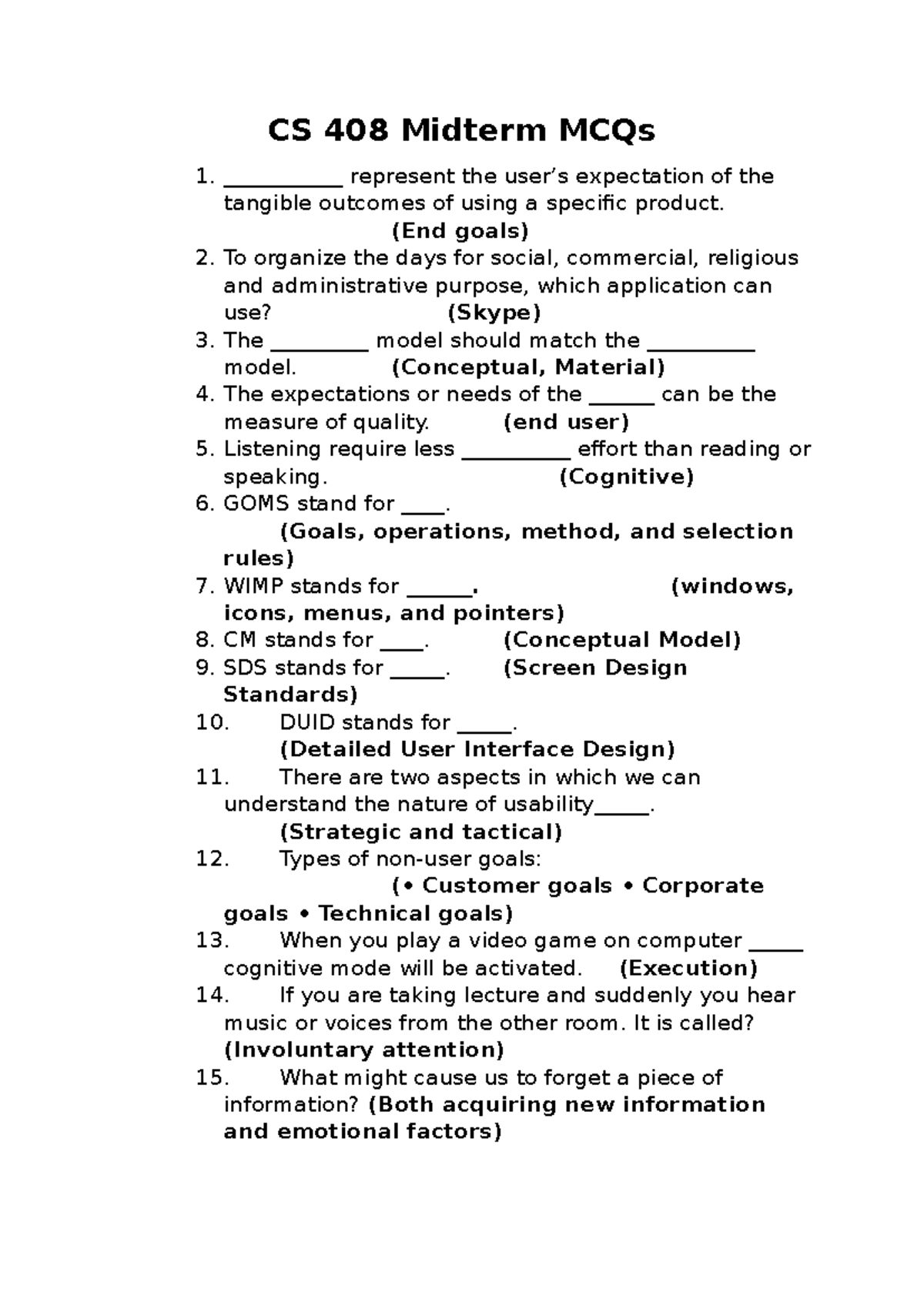 Cs 408 Midterm Mcqs Cs 408 Midterm Mcqs Represent The User S Expectation Of The