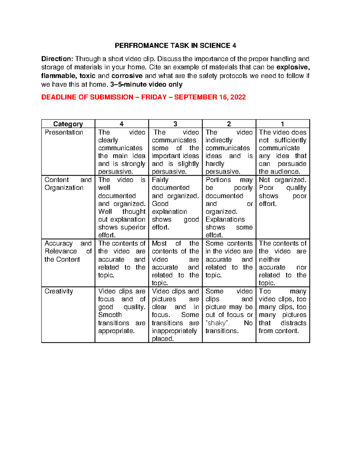 Perfromance TASK IN Science 4 - PERFROMANCE TASK IN SCIENCE 4 Direction ...