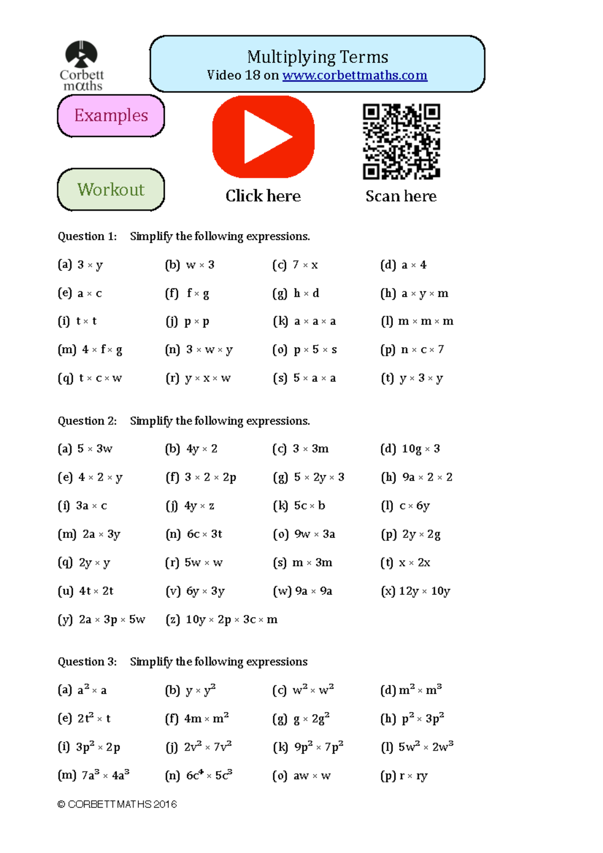 Multiplying terms pdf1 Multiplying Terms Video 18 On Corbettmaths