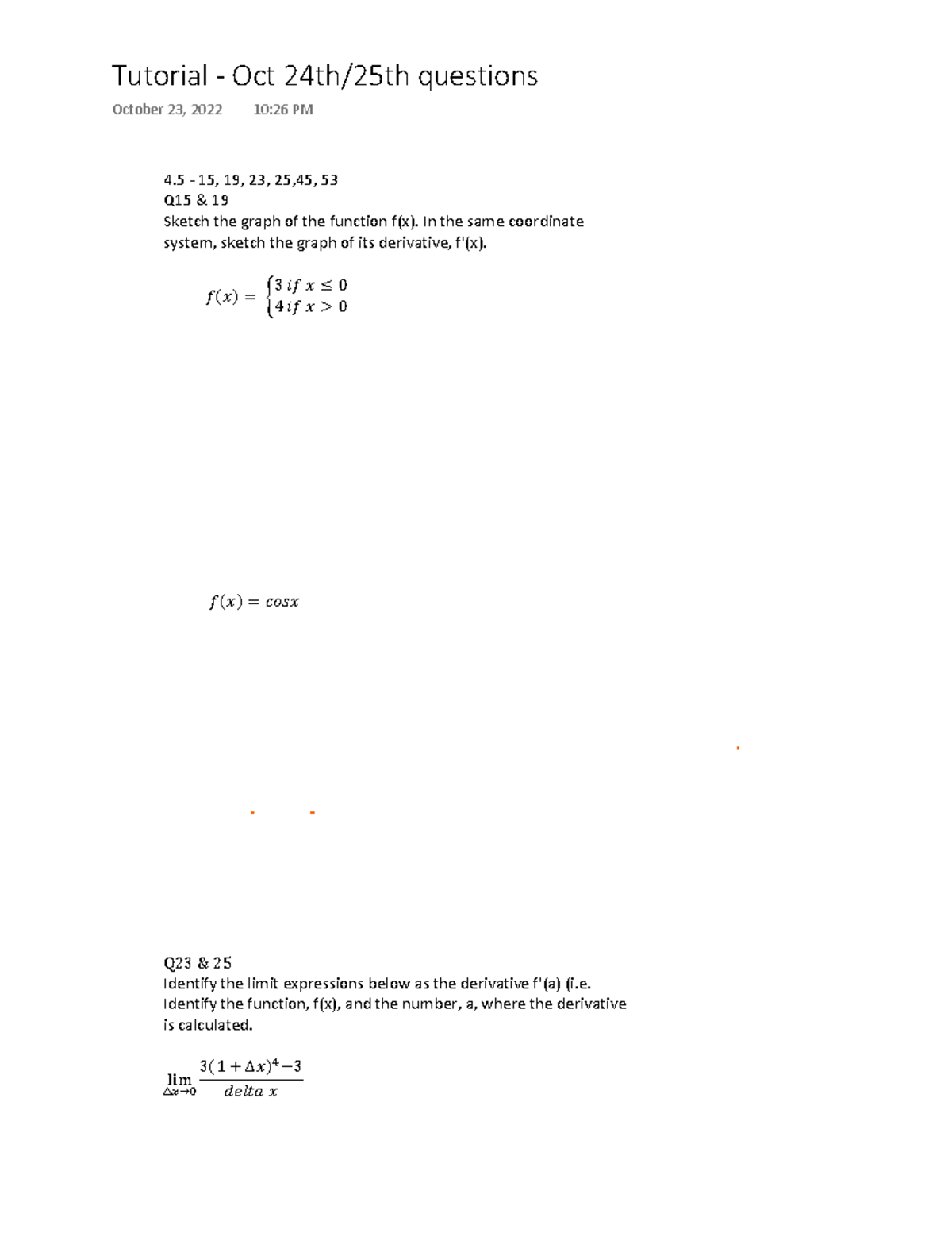 October 24th 25th tutorial problems - 4 - 15, 19, 23, 25,45, 53 Q15 ...