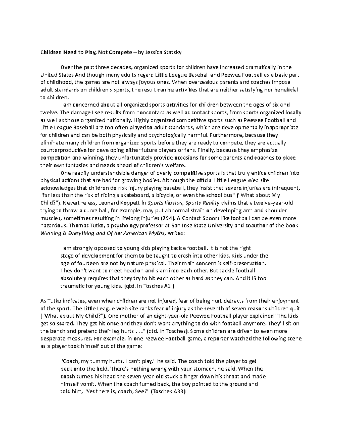 Children Need to Play Not Compete - Statsky - Children Need to Play ...