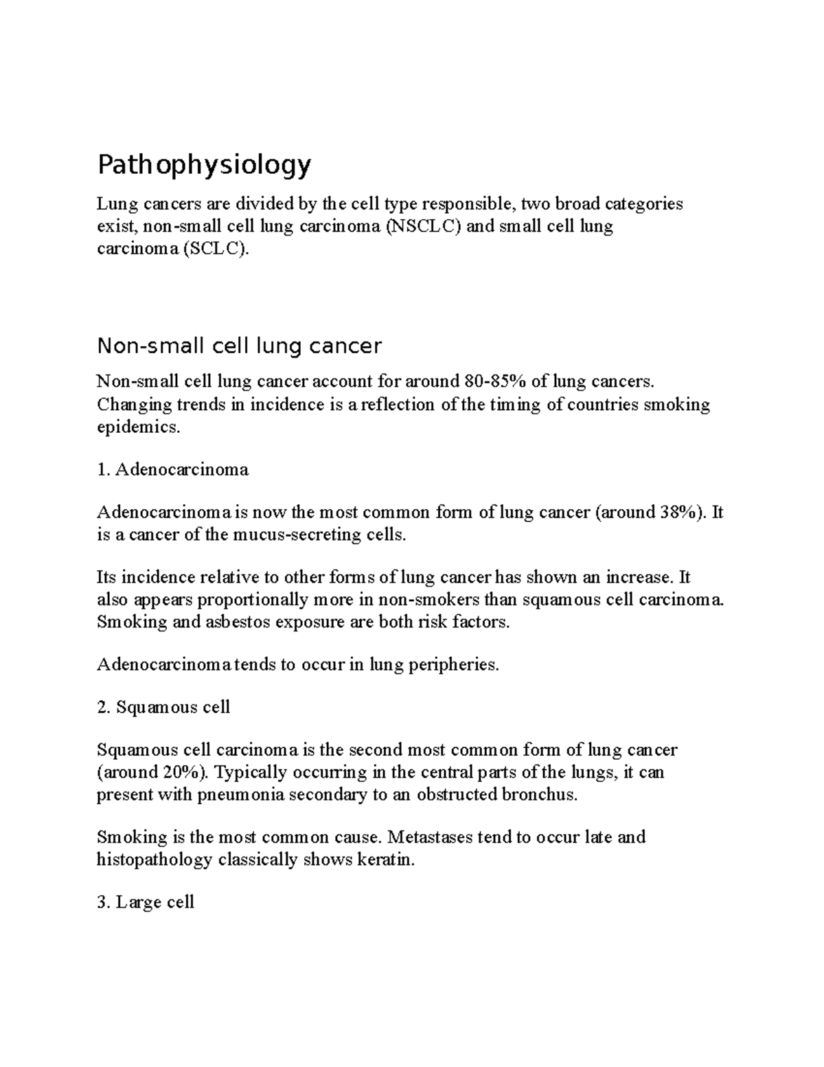Pathophysiology of lung cancer - Pathophysiology Lung cancers are ...