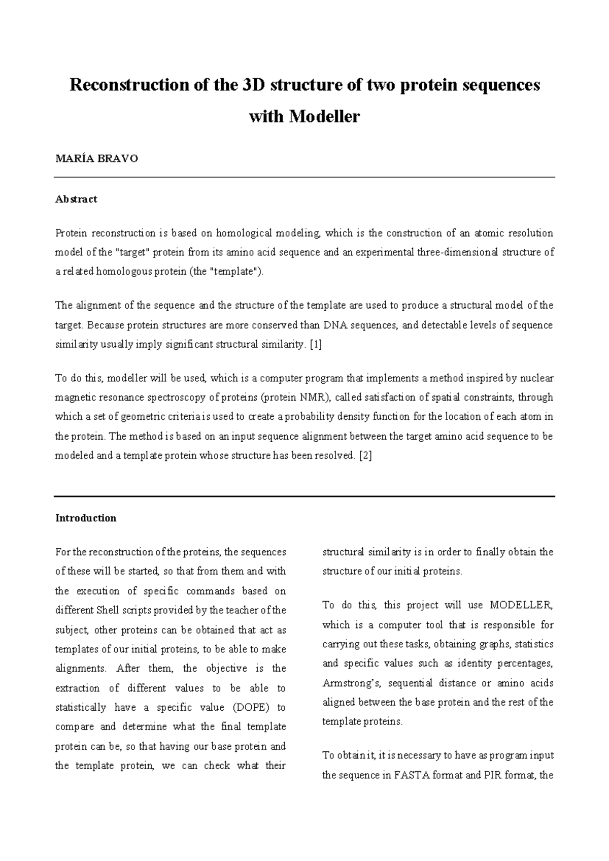 Reconstruction of the 3D structure of two protein sequences with ...