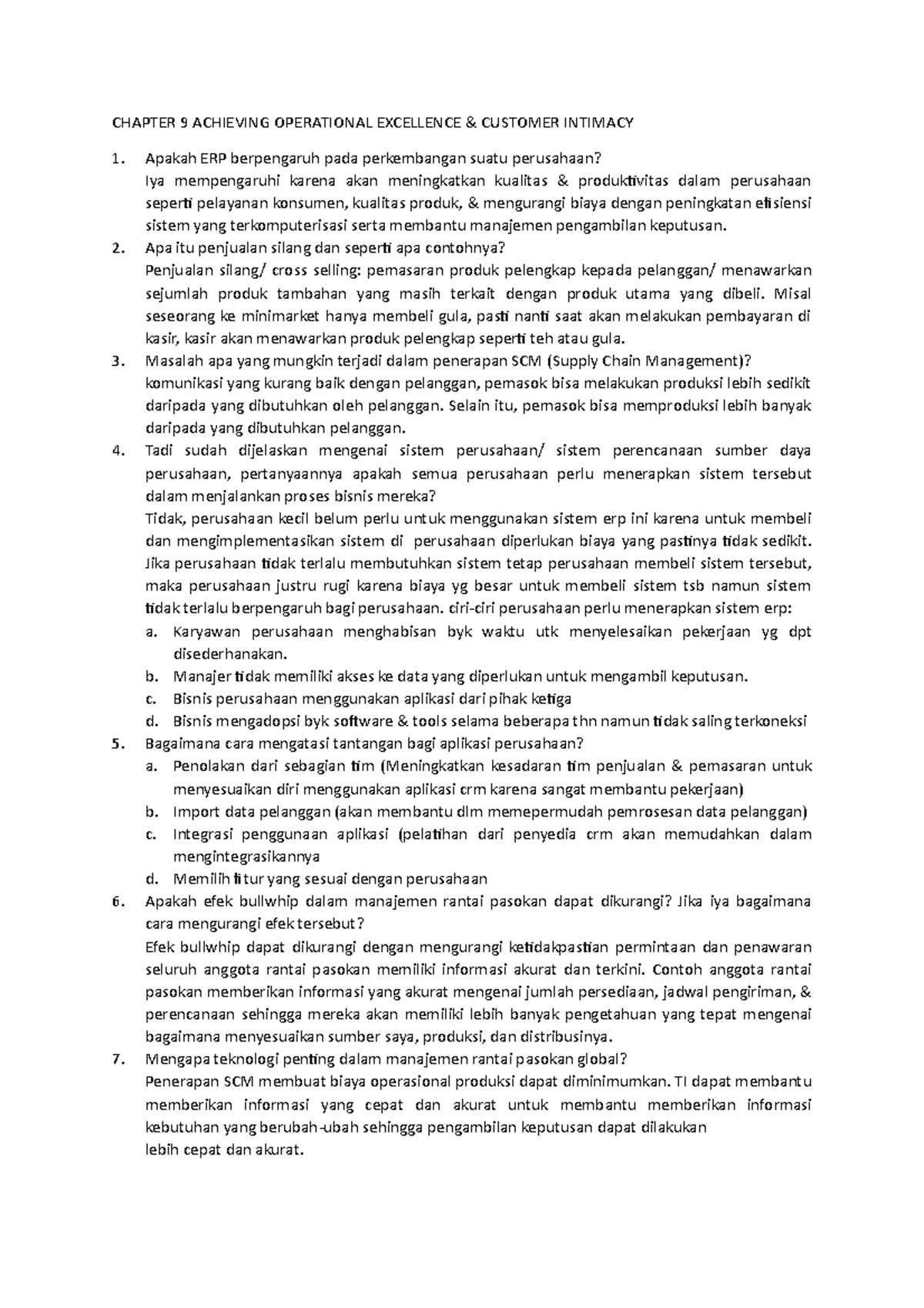 Rangkuman sim - CHAPTER 9 ACHIEVING OPERATIONAL EXCELLENCE & CUSTOMER ...