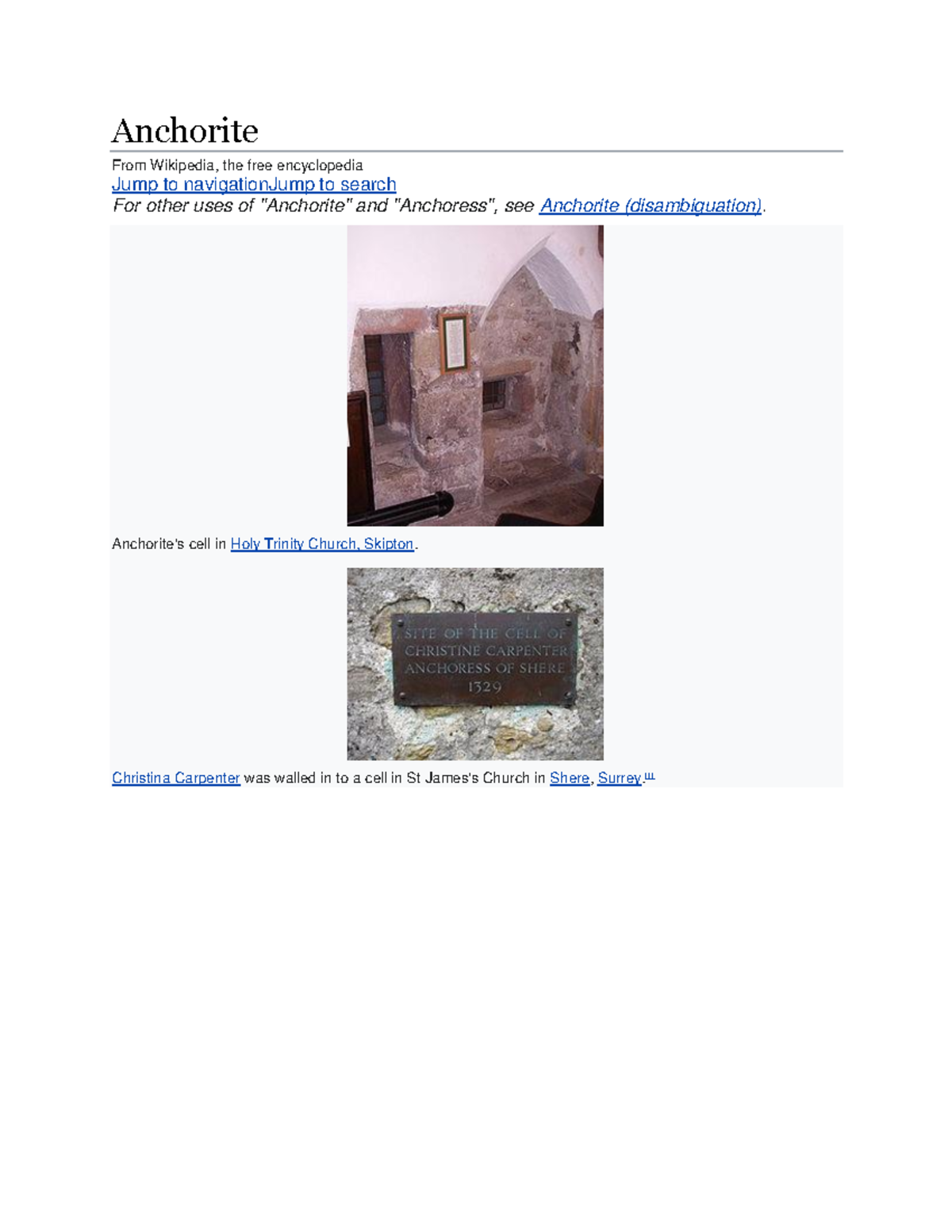 Anchorite - just read - Anchorite From Wikipedia, the free encyclopedia ...