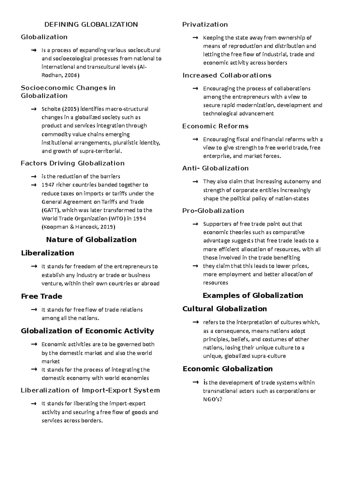 Contemporary- World- Reviewer - DEFINING GLOBALIZATION Globalization Is ...