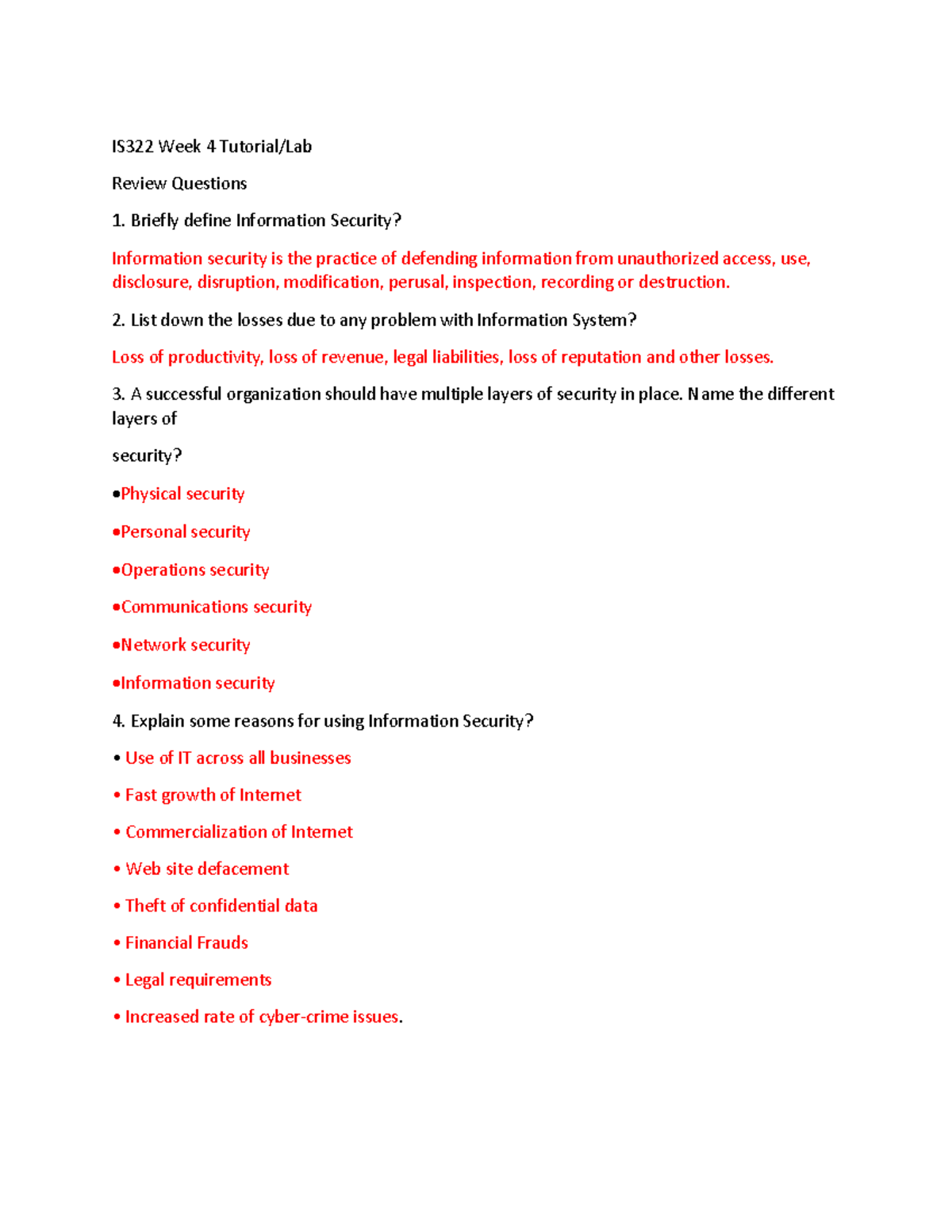 IS322 Week 4 Tutorial - IS322 Week 4 Tutorial/Lab Review Questions Briefly define Information ...