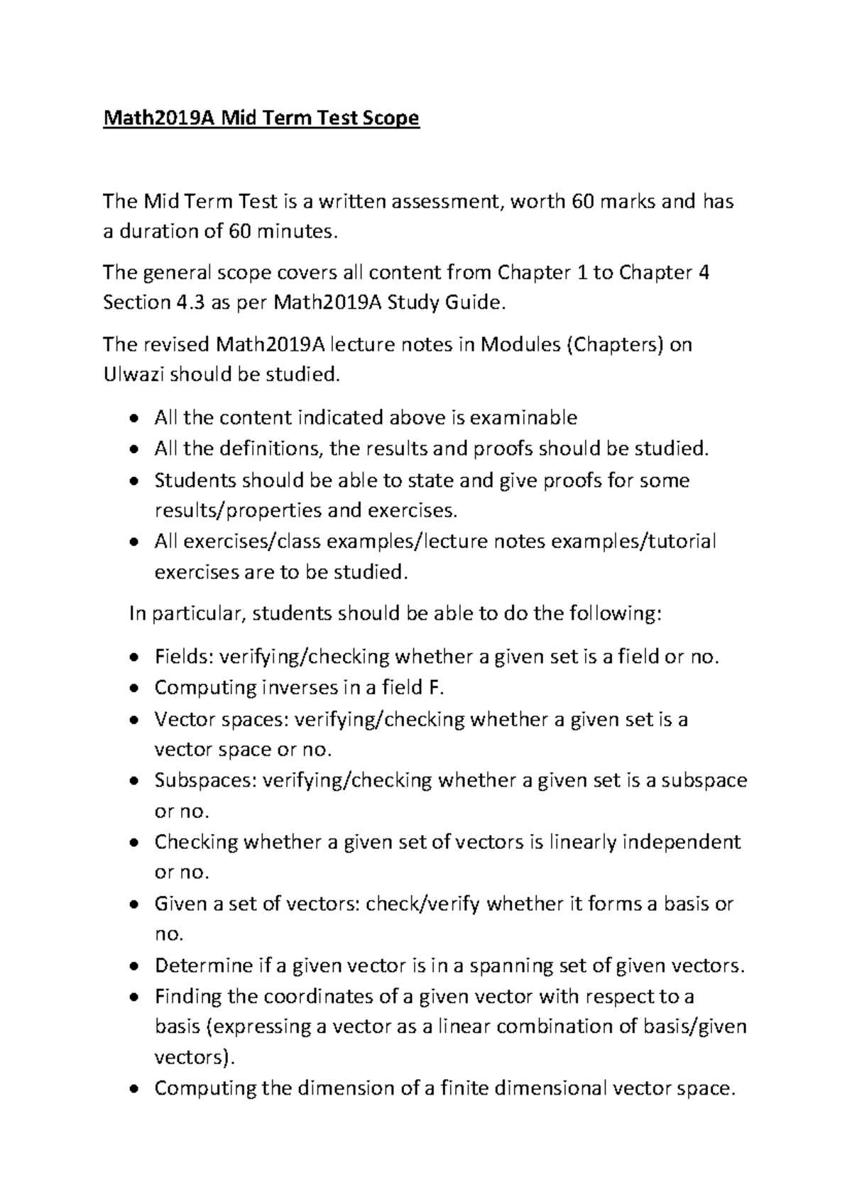 Math2019 A Mid Term Test Scope - Math2019A Mid Term Test Scope The Mid ...